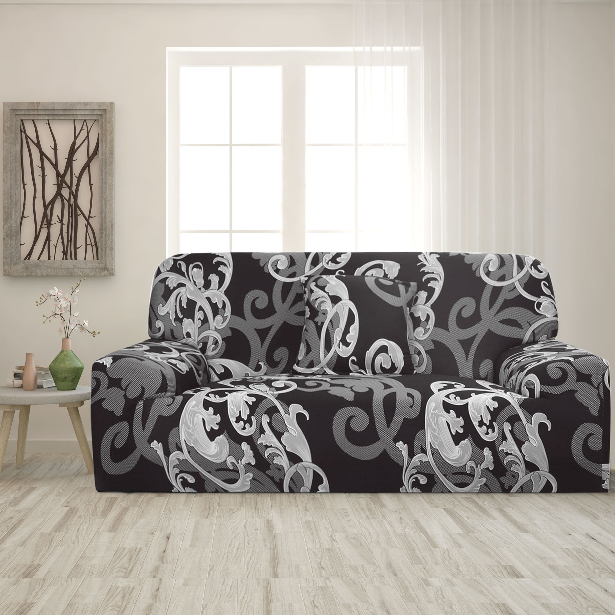 PiccoCasa 4 Seater Sofa Slipcover Spandex Floral Print Couch Cover, X ...