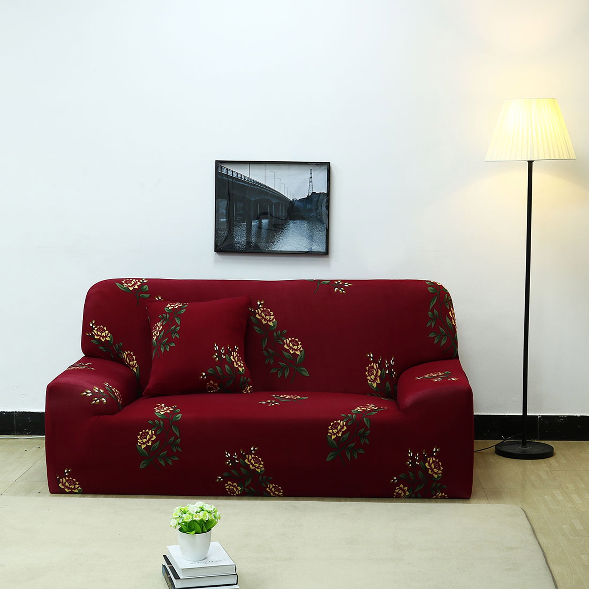 PiccoCasa 4 Seater Sofa Slipcovers Stretch Couch Covers with Folral ...