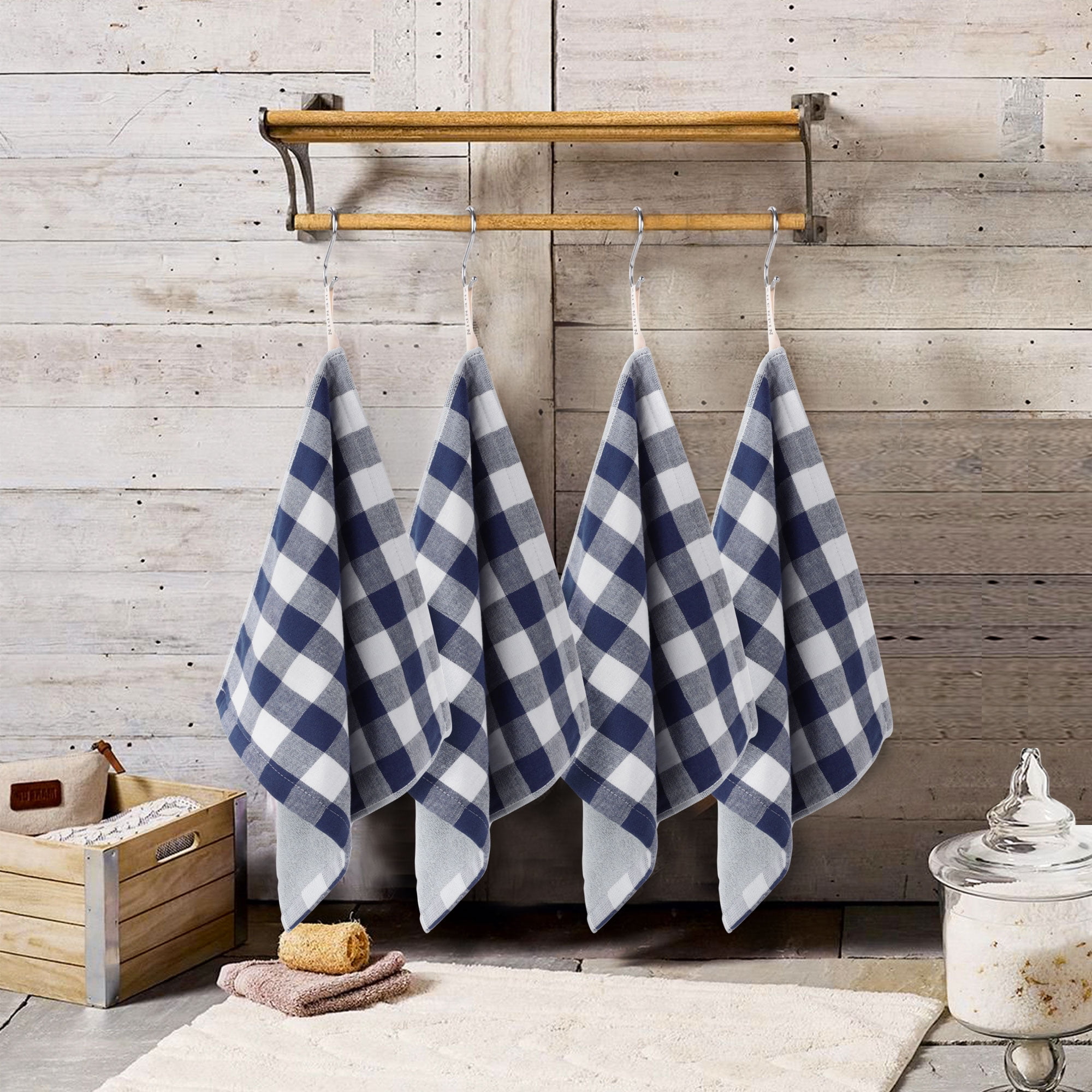 PiccoCasa 6-Pack Cotton Kitchen Tea Towel Set Lattice Pattern Blue 13 ...