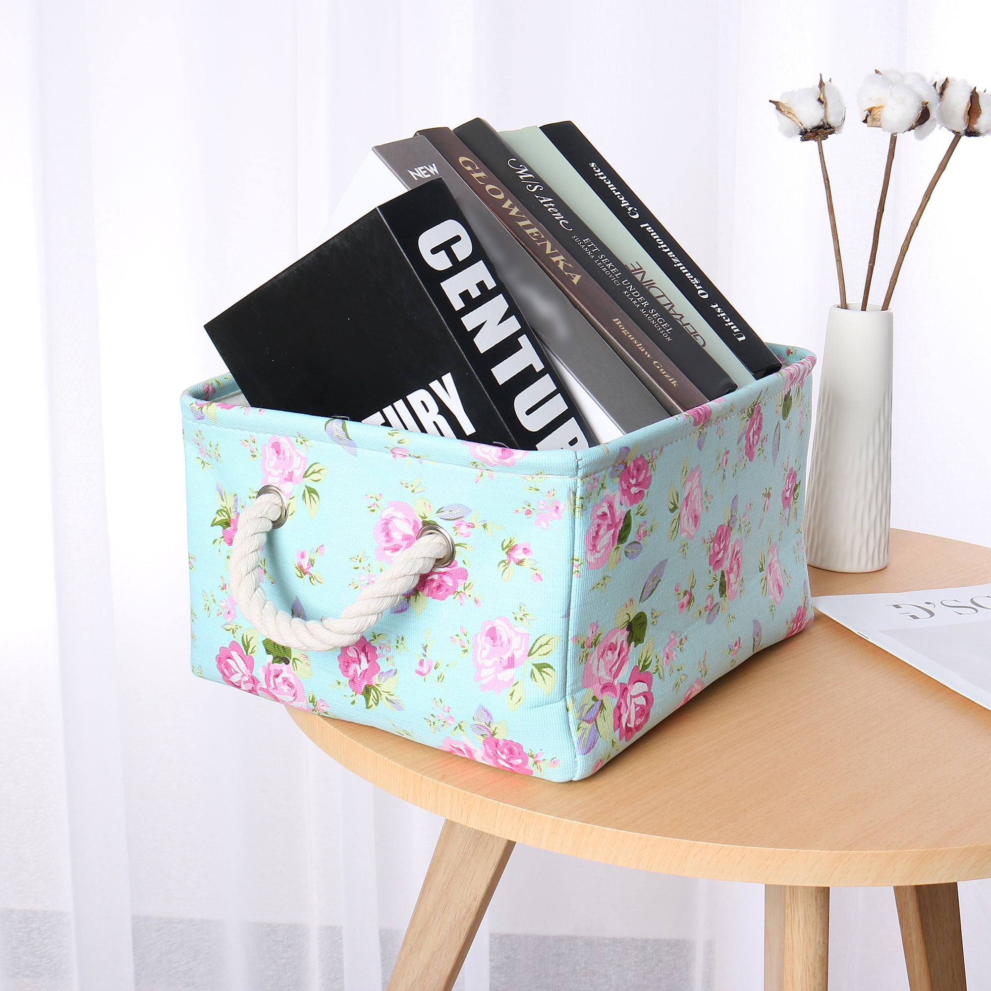 PiccoCasa Canvas Foldable Cube Containers Floral Storage Baskets with ...