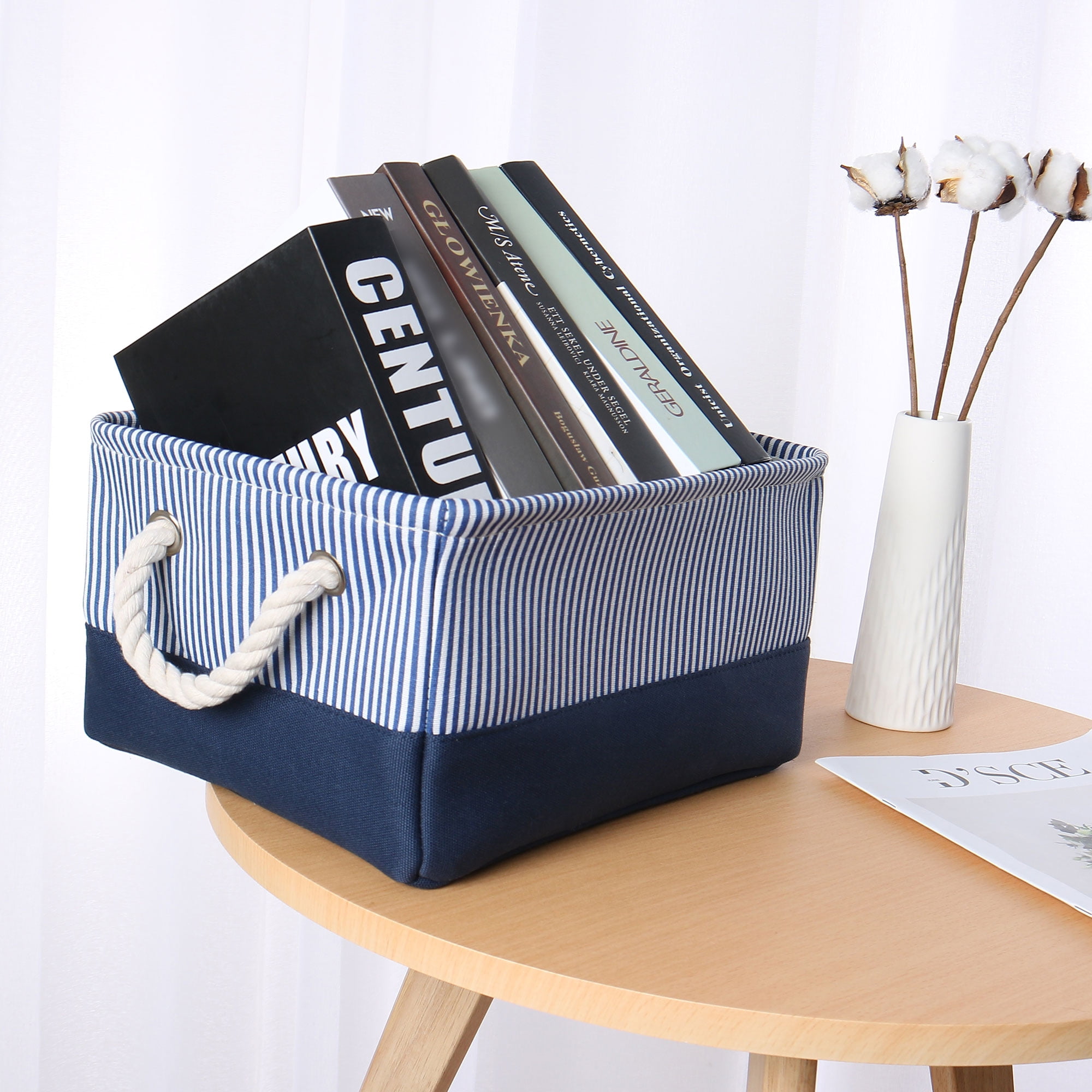 PiccoCasa Canvas Foldable Cube Containers Striped Storage Baskets with ...