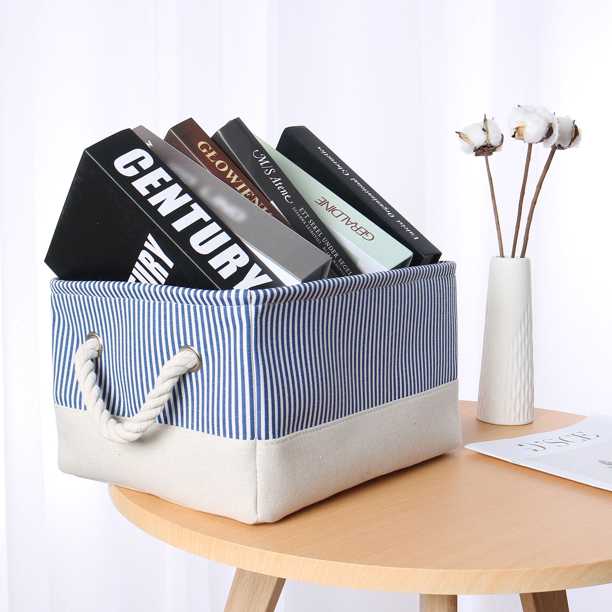 PiccoCasa Canvas Foldable Cube Containers Striped Storage Baskets with ...