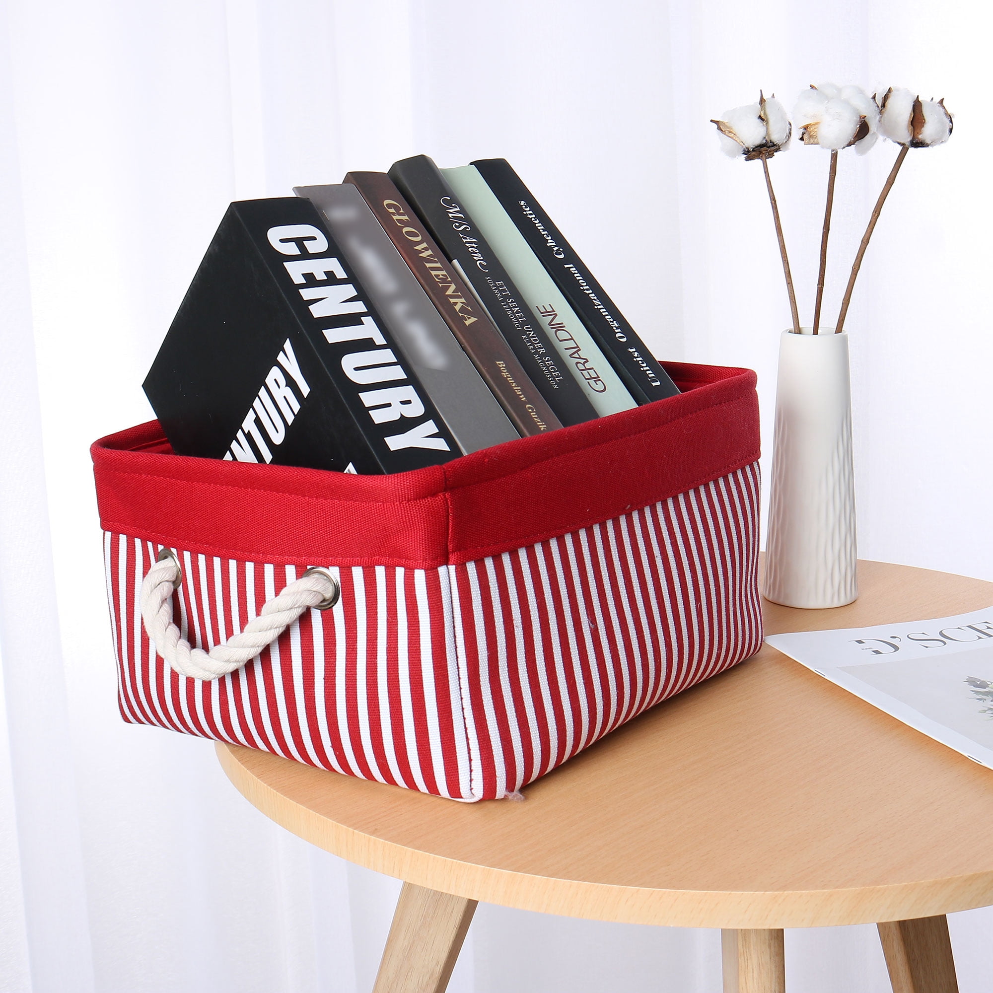 PiccoCasa Canvas Foldable Cube Containers Striped Storage Baskets with ...