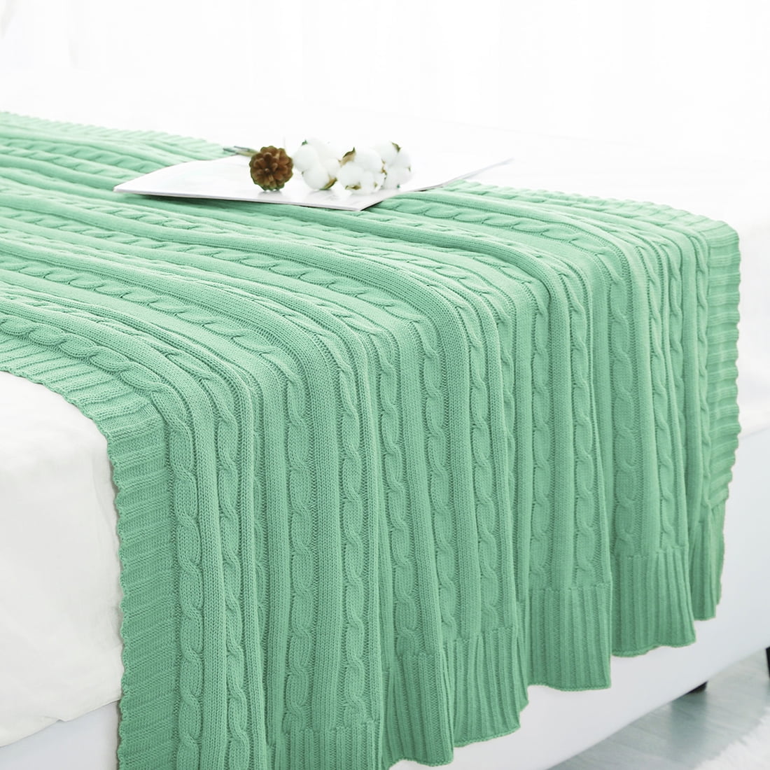 PiccoCasa Cotton Throw Blanket Cable Knit Decorative Blanket, Light ...
