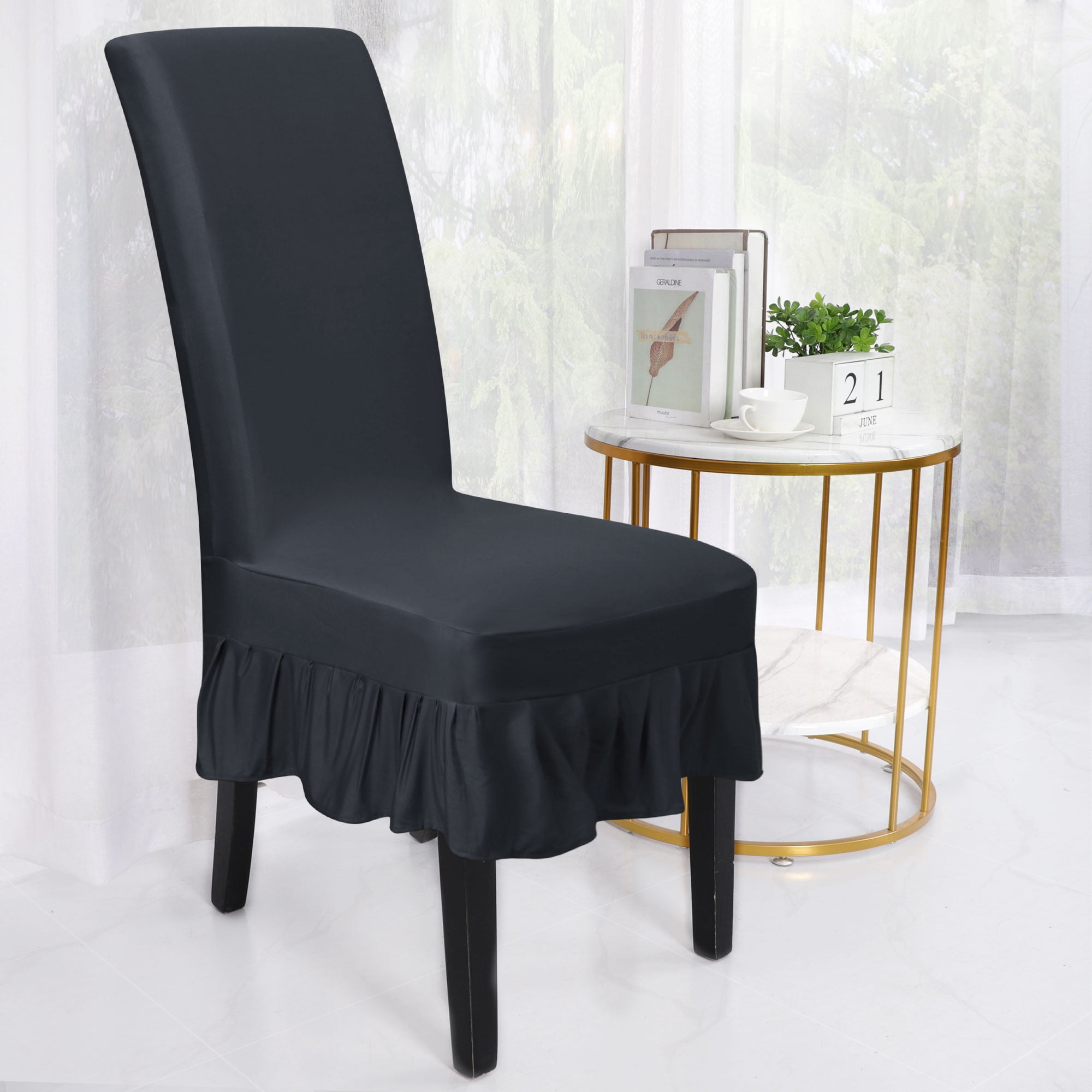 PiccoCasa Elastic Spandex Chair Slipcover Elegant Ruffled Seat Cover ...