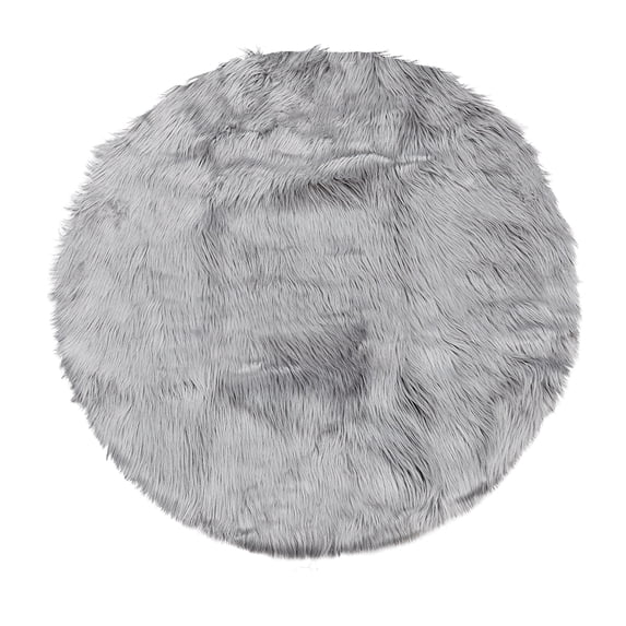 PiccoCasa Faux Fur Area Rug Shaggy Floor Mat, Light Gray 2x2 Feet Round ...