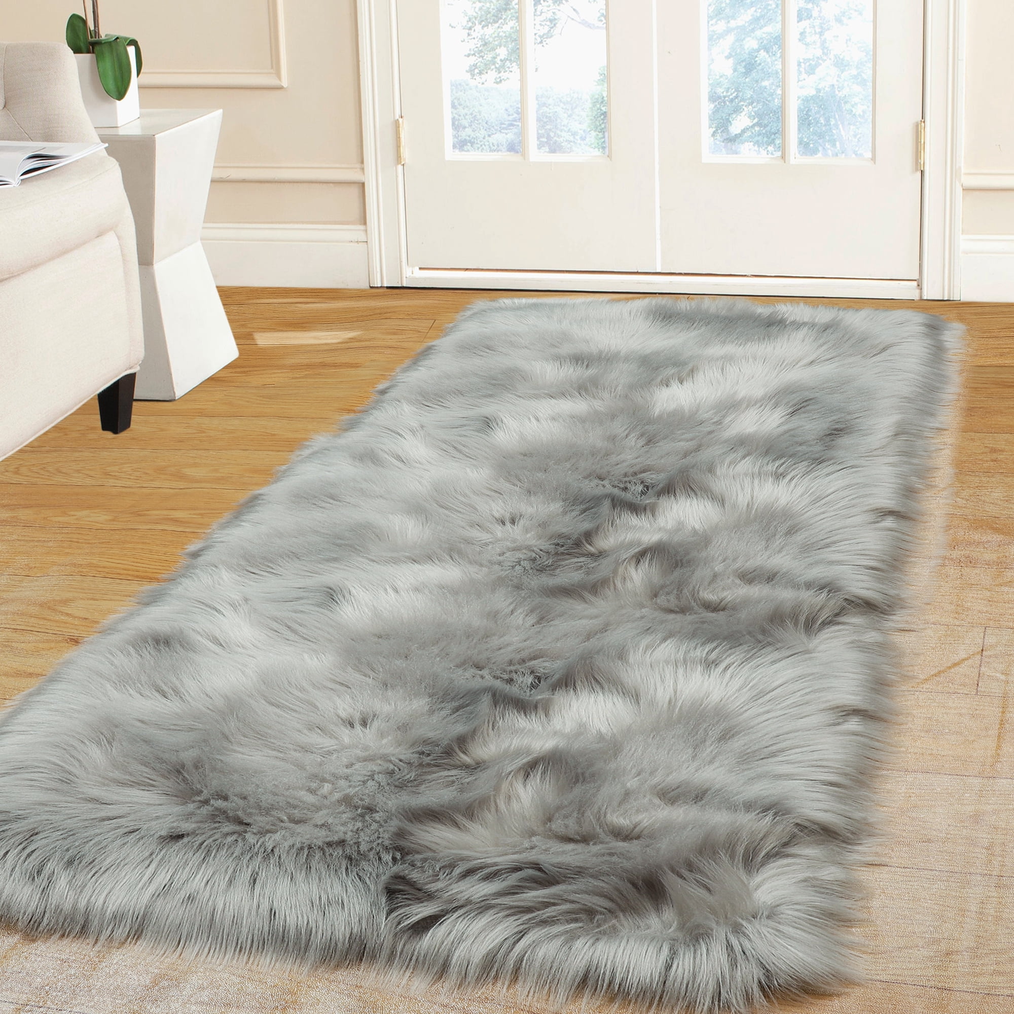 PiccoCasa Faux Fur Area Rug Shaggy Floor Mat, Light Gray 2x5 feet ...