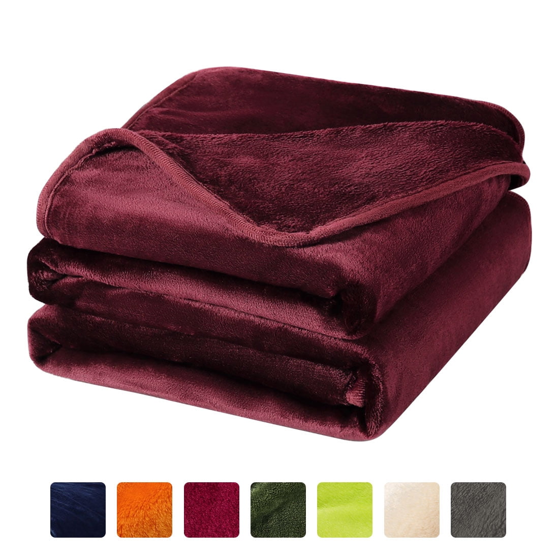 PiccoCasa Flannel Fleece Blanket Soft Warm Luxury Hemmed Burgundy 60 ...