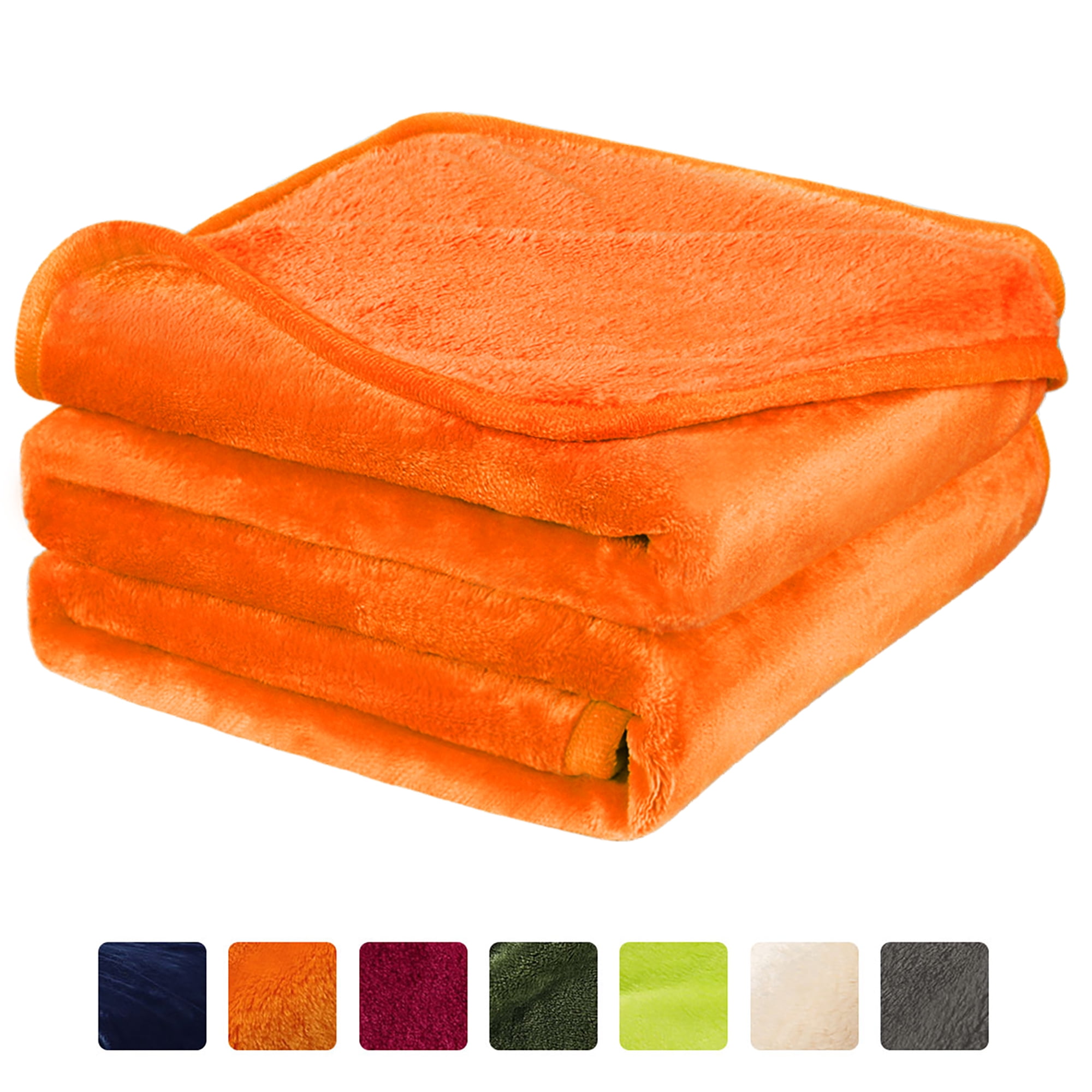 PiccoCasa Flannel Fleece Blanket Soft Warm Luxury Hemmed Orange 65"x90 ...