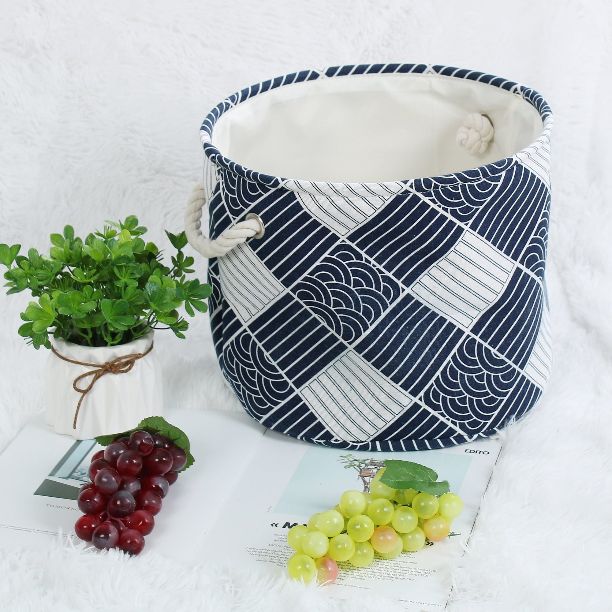 PiccoCasa Home Foldable Linen Storage Bin, Round Cube Box Organizer ...