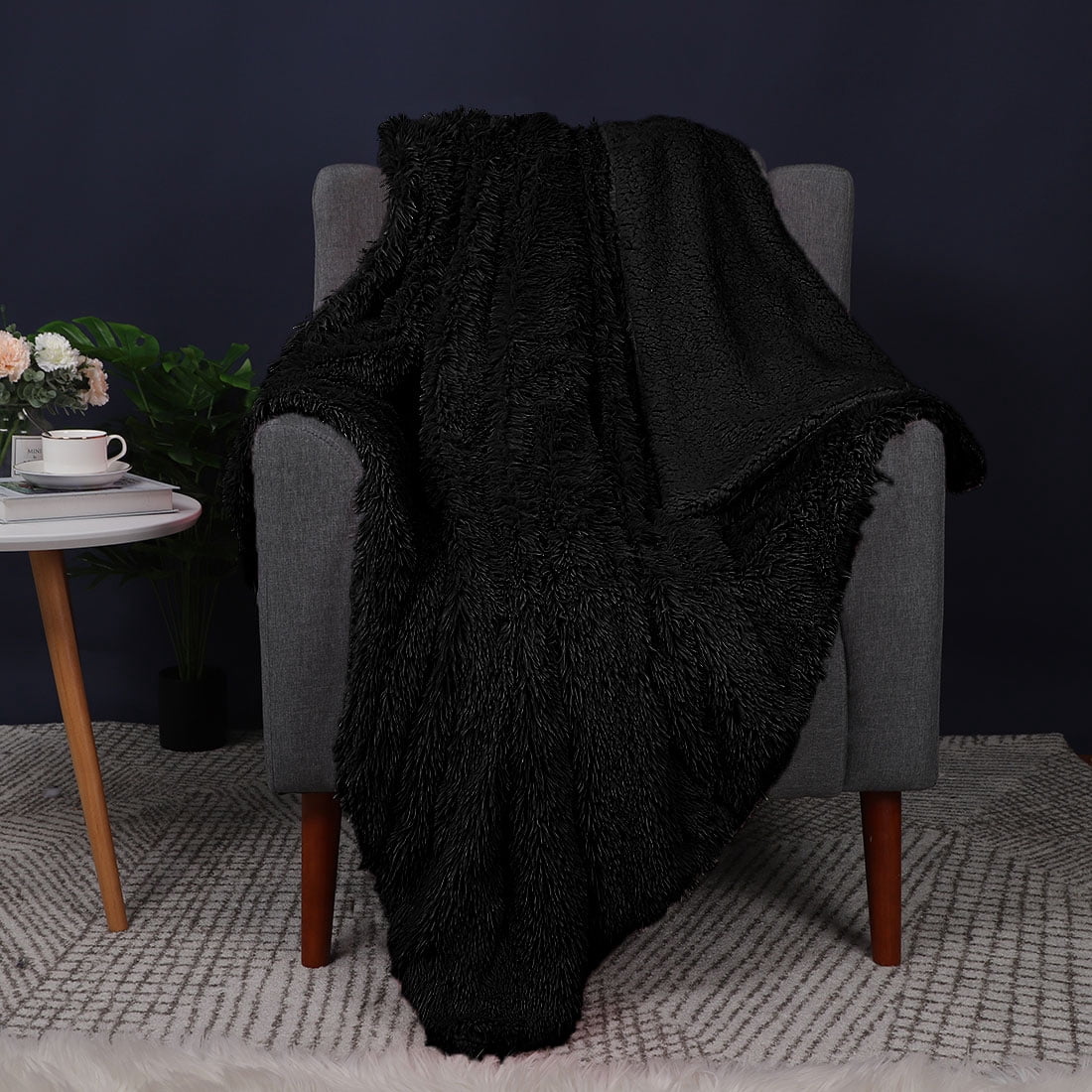 PiccoCasa Luxury Shaggy Faux Fur Throw Blanket Soft Plush Fluffy Sherpa ...