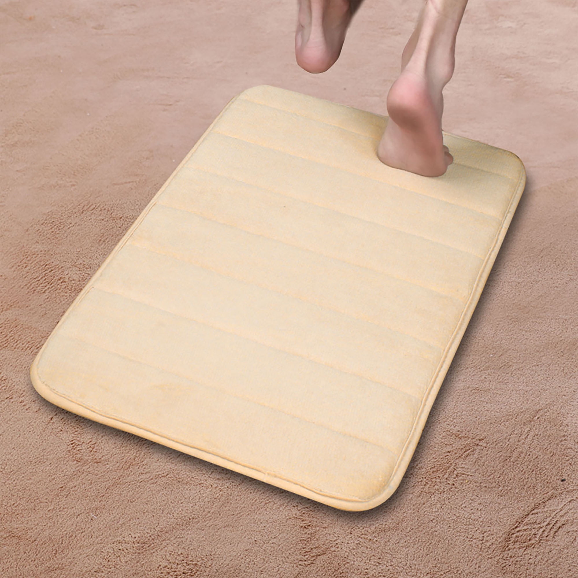 PiccoCasa Memory Foam Absorbent Bath Mat, Beige 24" x 16"/60 x 40cm(L*W ...