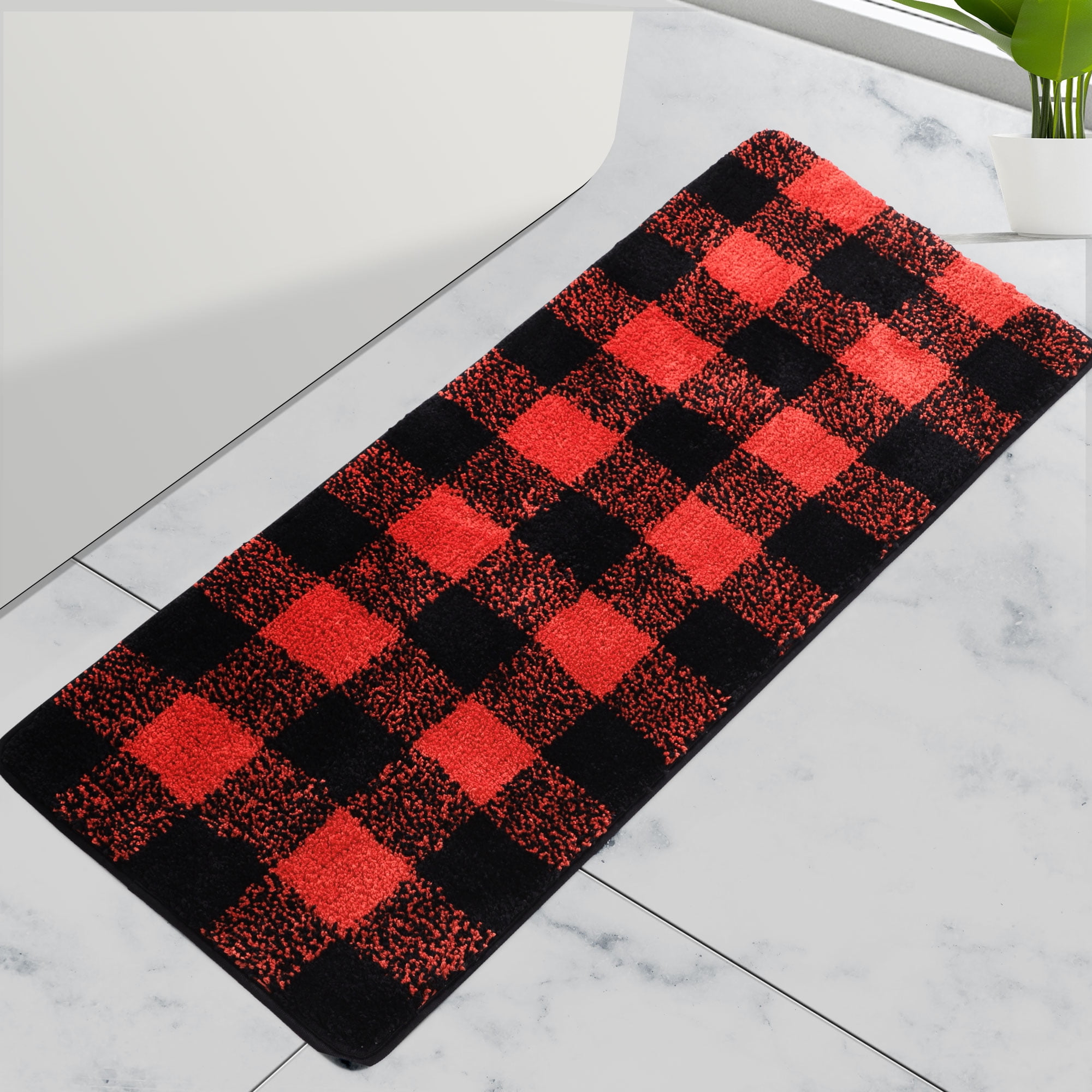 PiccoCasa Checkered Bath Mat, Microfiber Plaid Pattern, Soft Bathroom ...