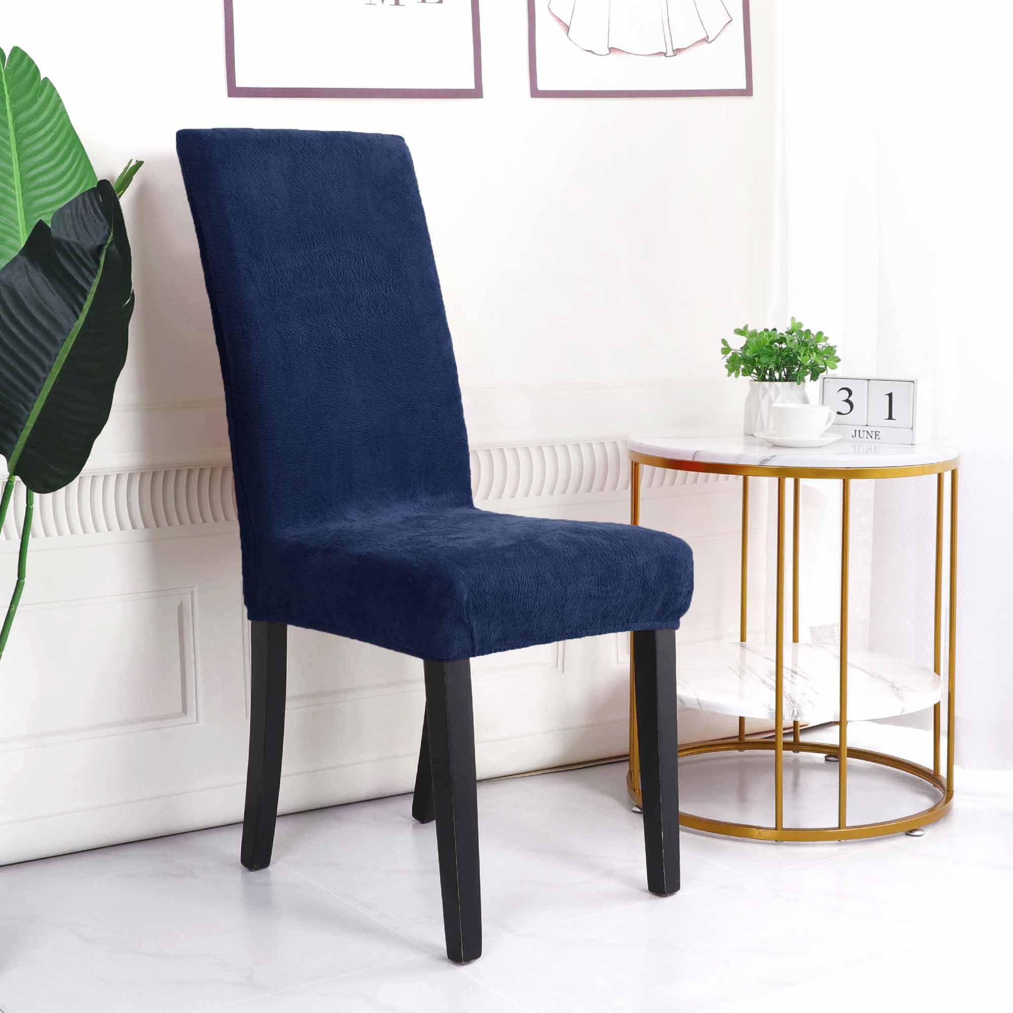 PiccoCasa Plush Stretch Chair Cover for Dining Room, Navy Blue ...