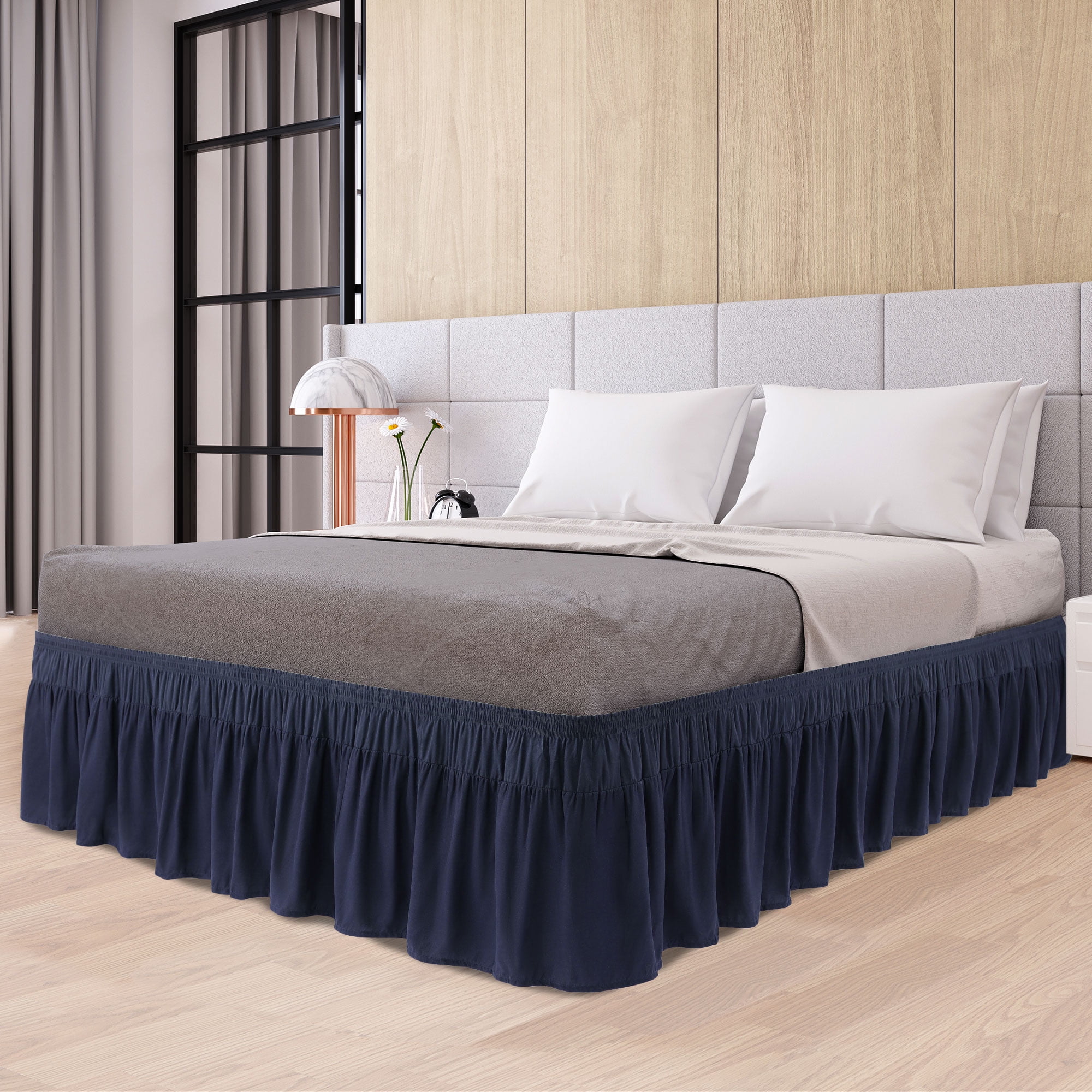 PiccoCasa Polyester Brushed Bed Skirt with Elastic Dust Ruffles 16 ...