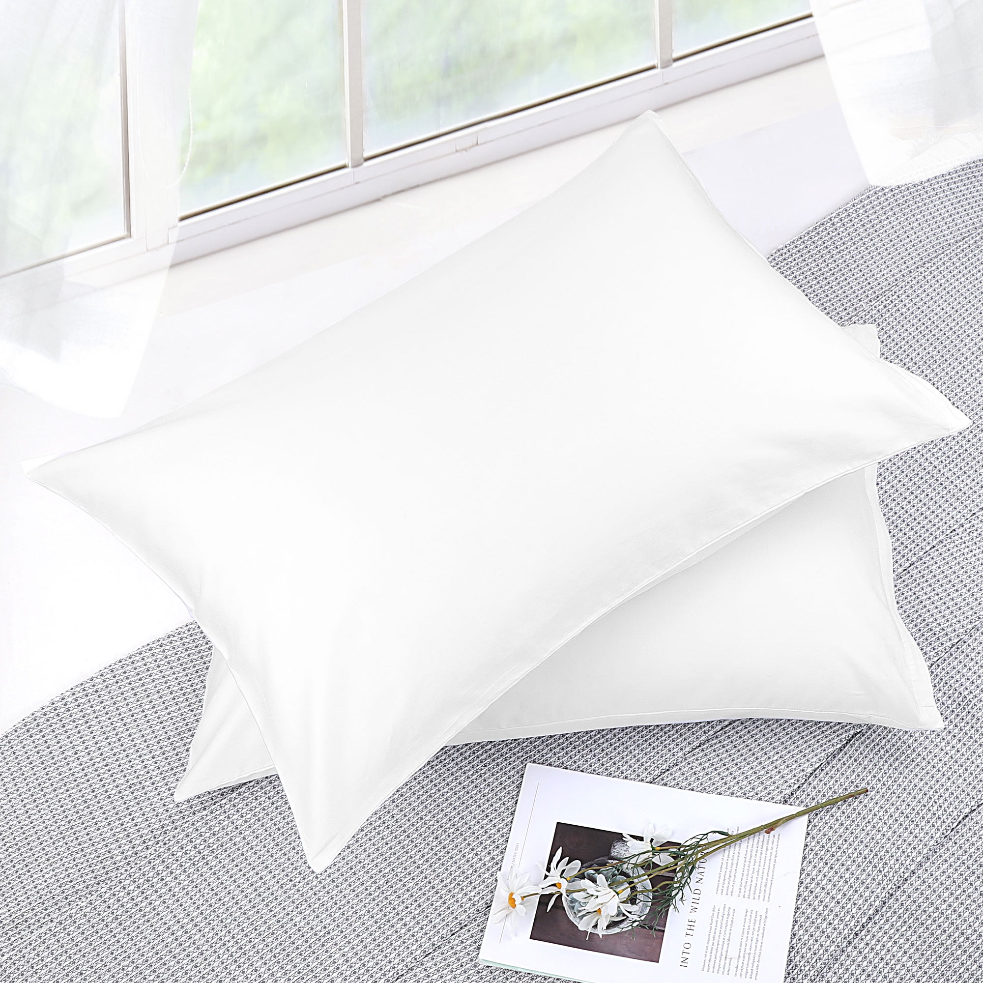 PiccoCasa Pure Cotton Pillowcases 2 Pcs Soft with Zipper White Standard ...