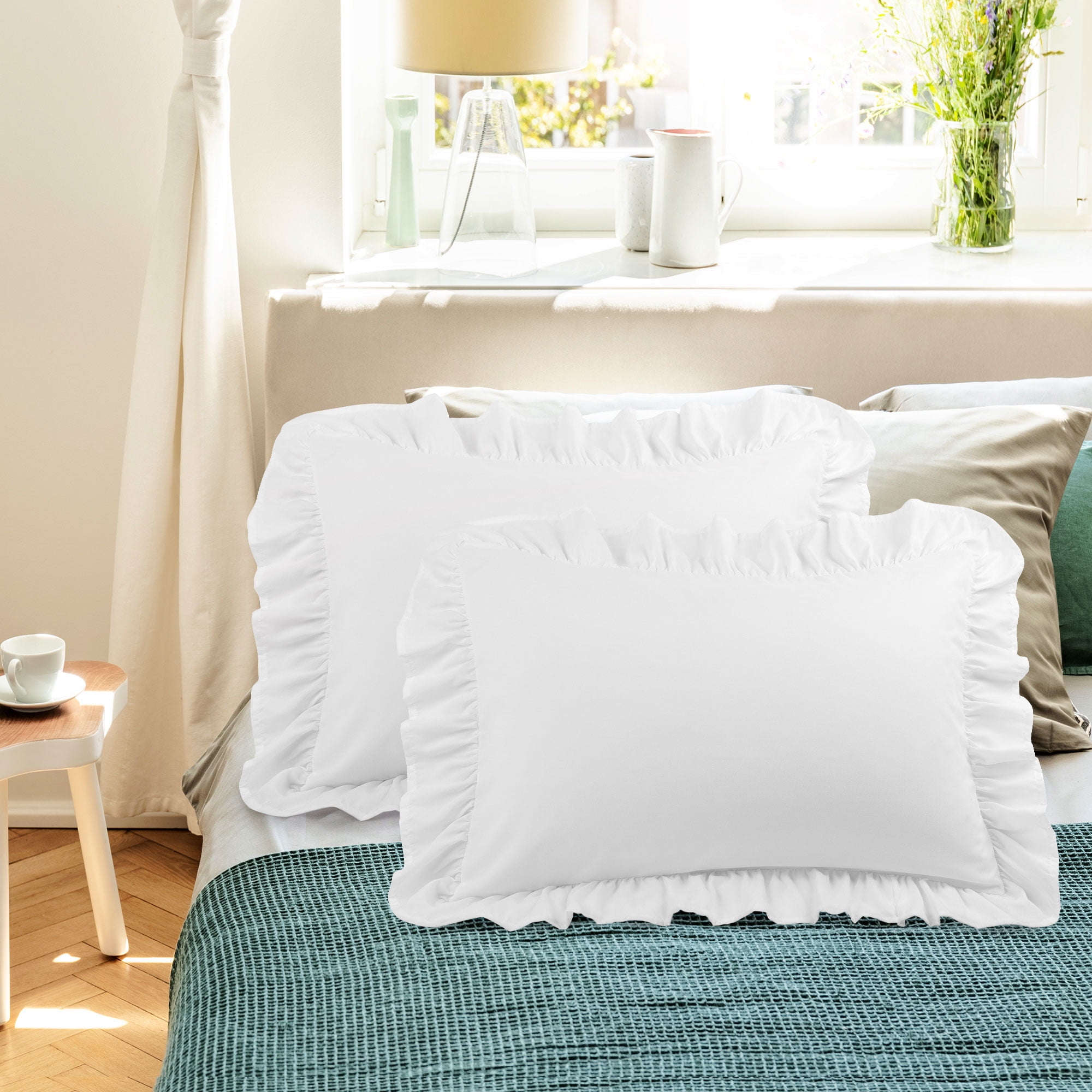 REGALWOVEN Ruffled Pillow Shams Set of 2, Soft Breathable Pillow Covers ...