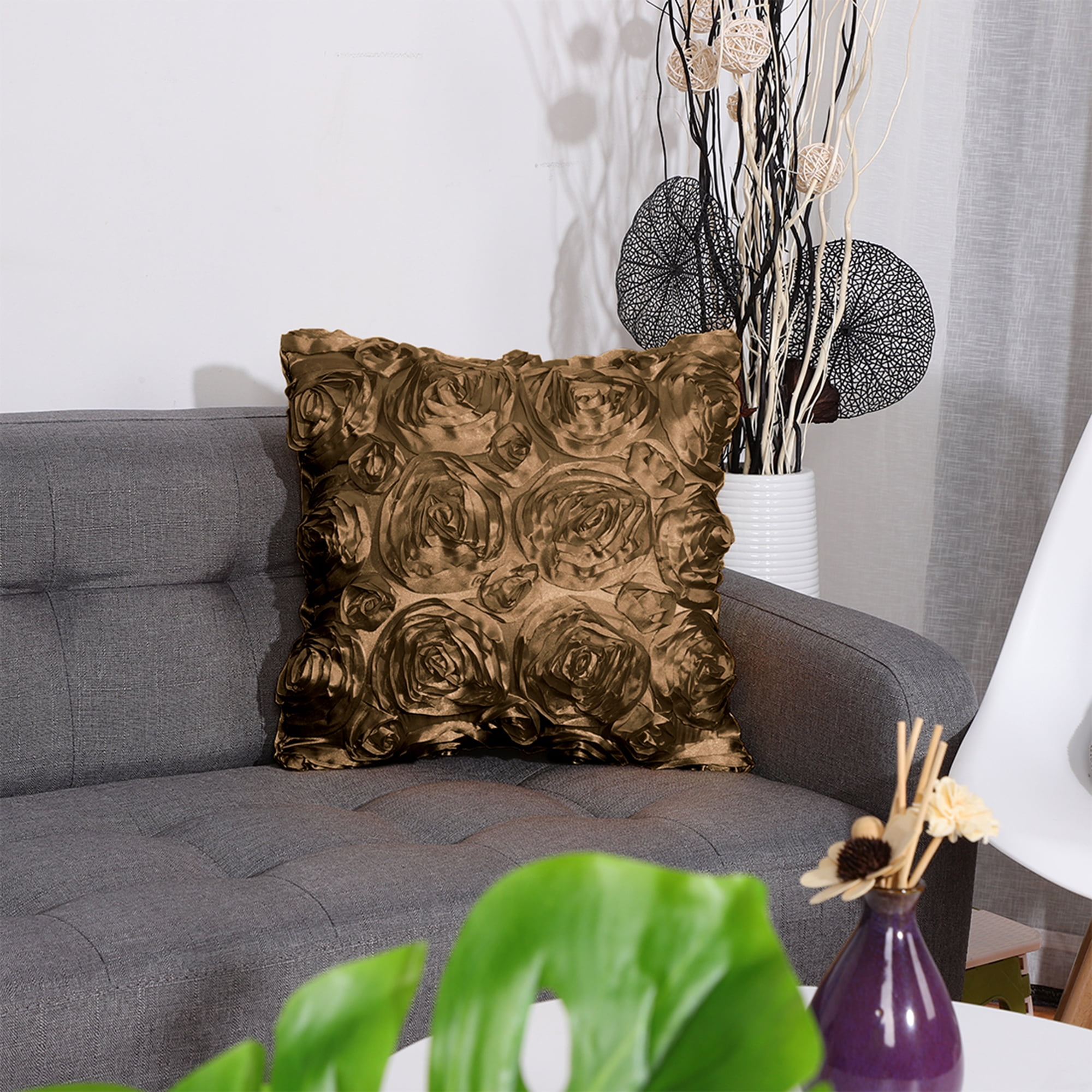 PiccoCasa Satin 3D Rose Flower Throw Pillow Cover Shells Cushion Covers ...