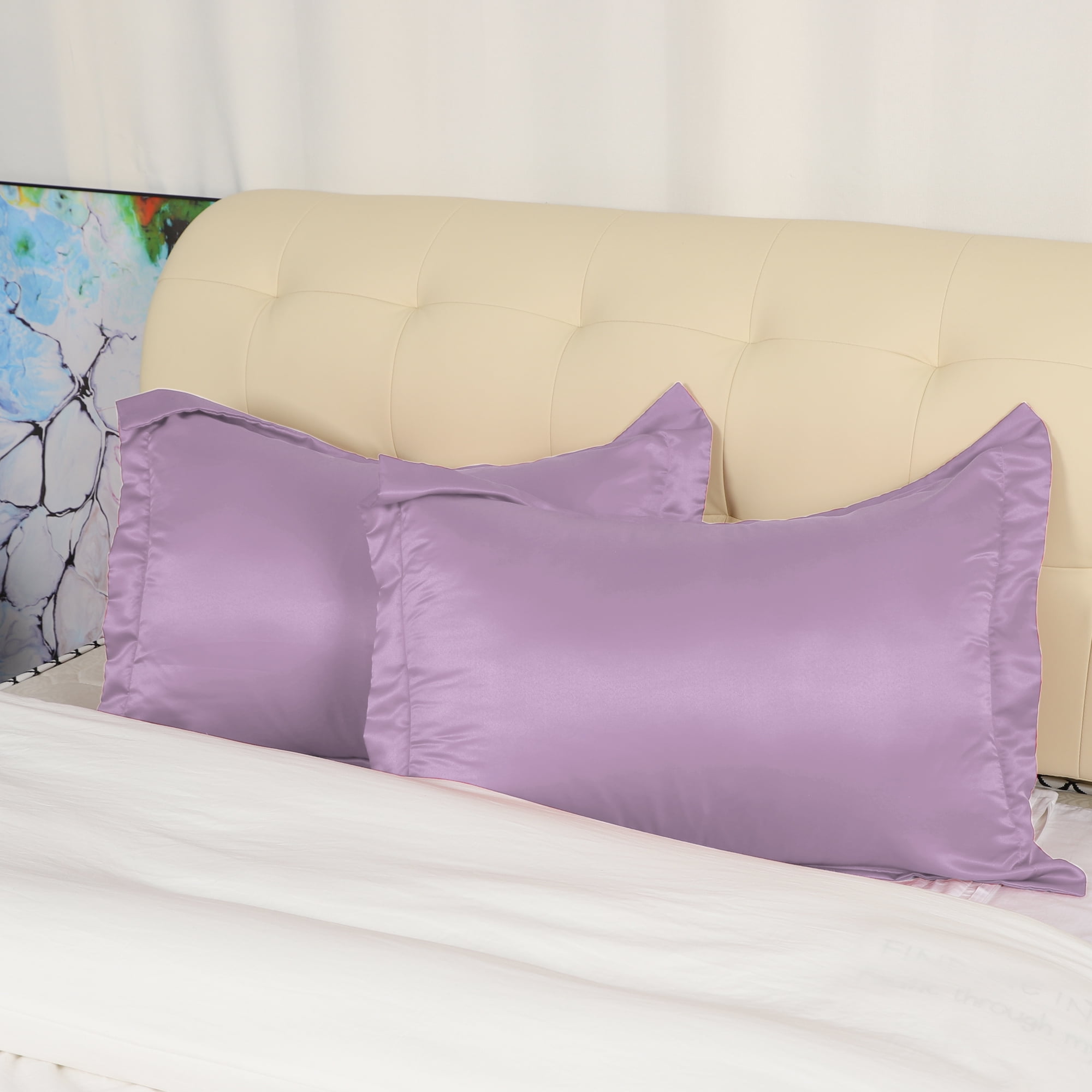 PiccoCasa Satin Pillowcase Pillow Shams Set of 2 Silky Sateen Pillow ...