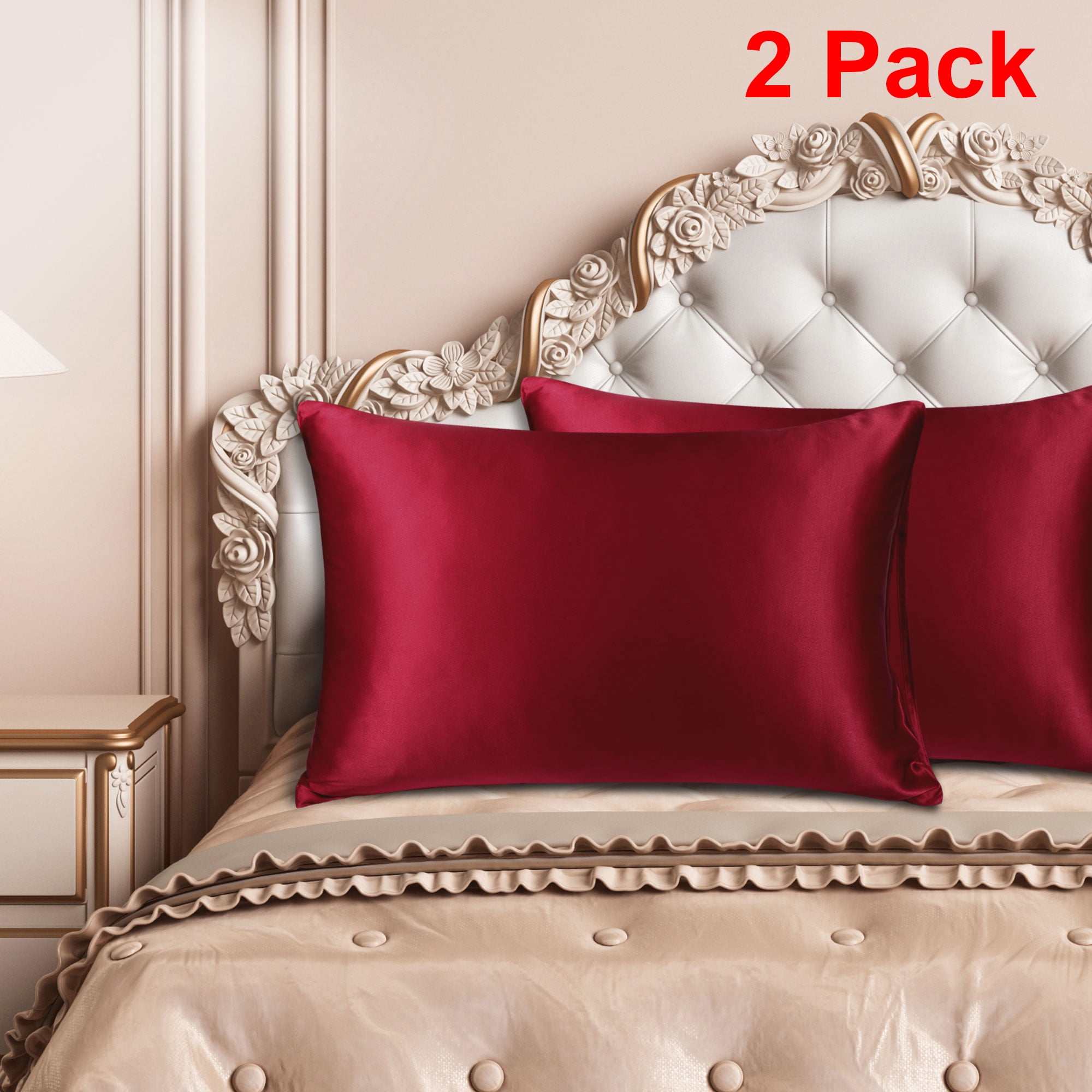 PiccoCasa Set of 2 19 Momme Silk Pillowcases Wine Red Queen(20"x30 ...
