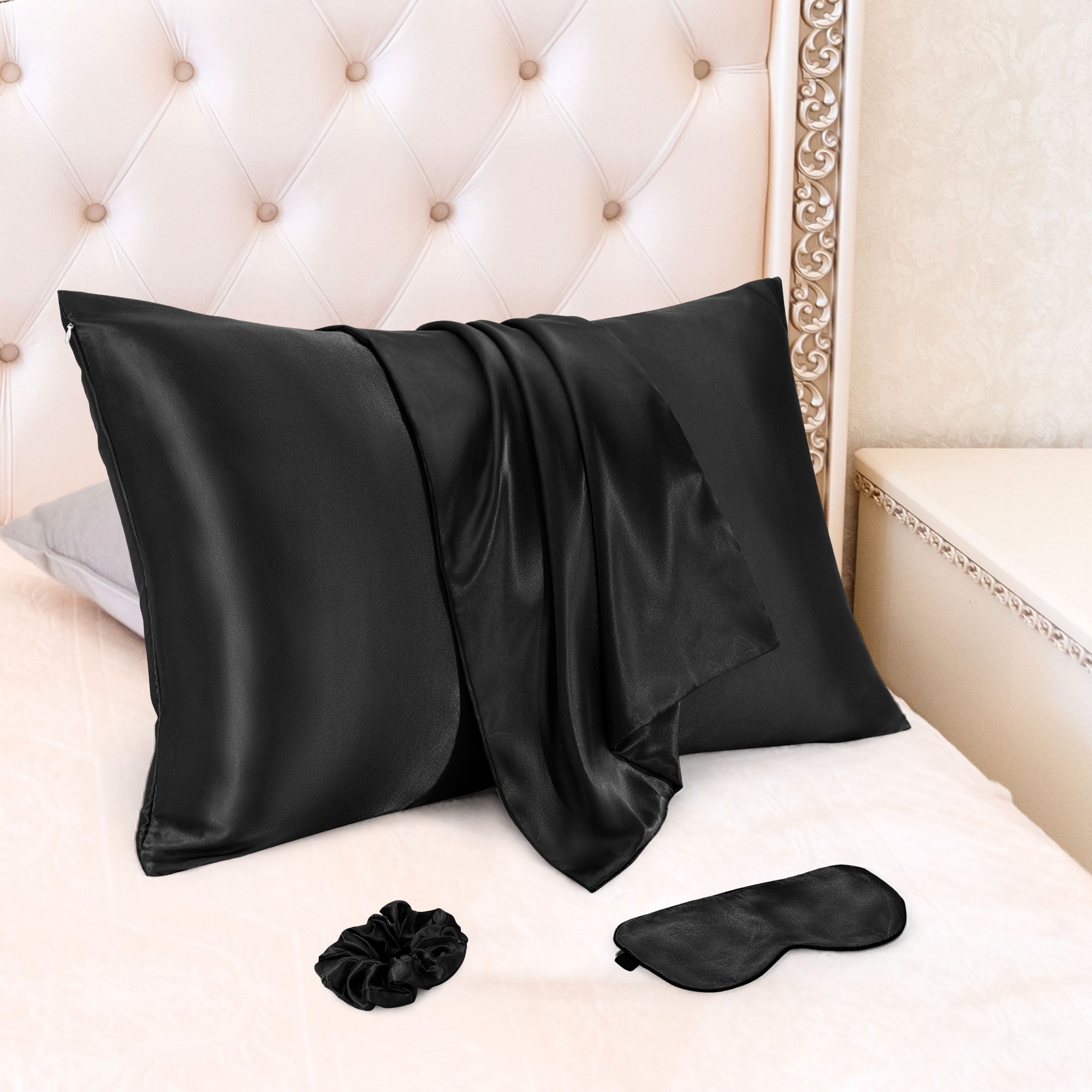 PiccoCasa King Size Satin Pillowcase Set with Extra Eye Mask ...