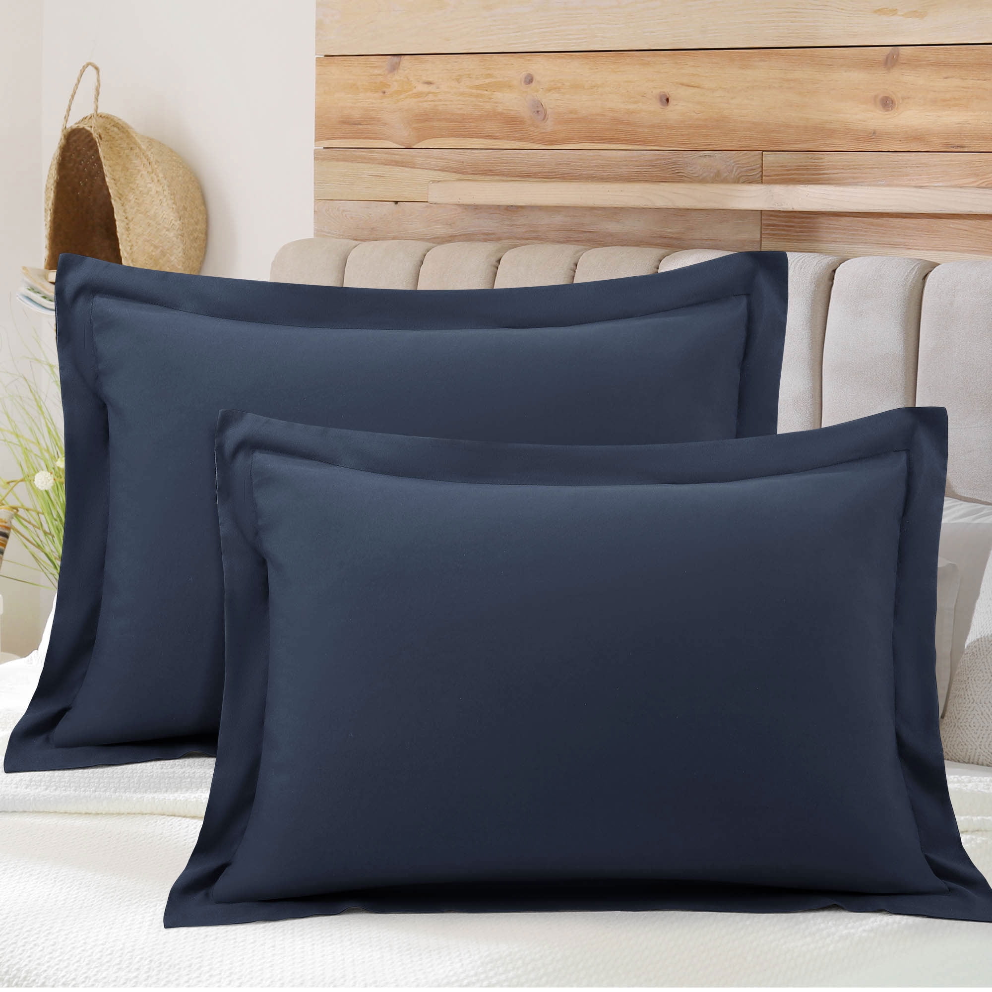 PiccoCasa Soft 1800 Microfiber Oxford Pillowcases 2Pcs, Queen Navy Blue ...