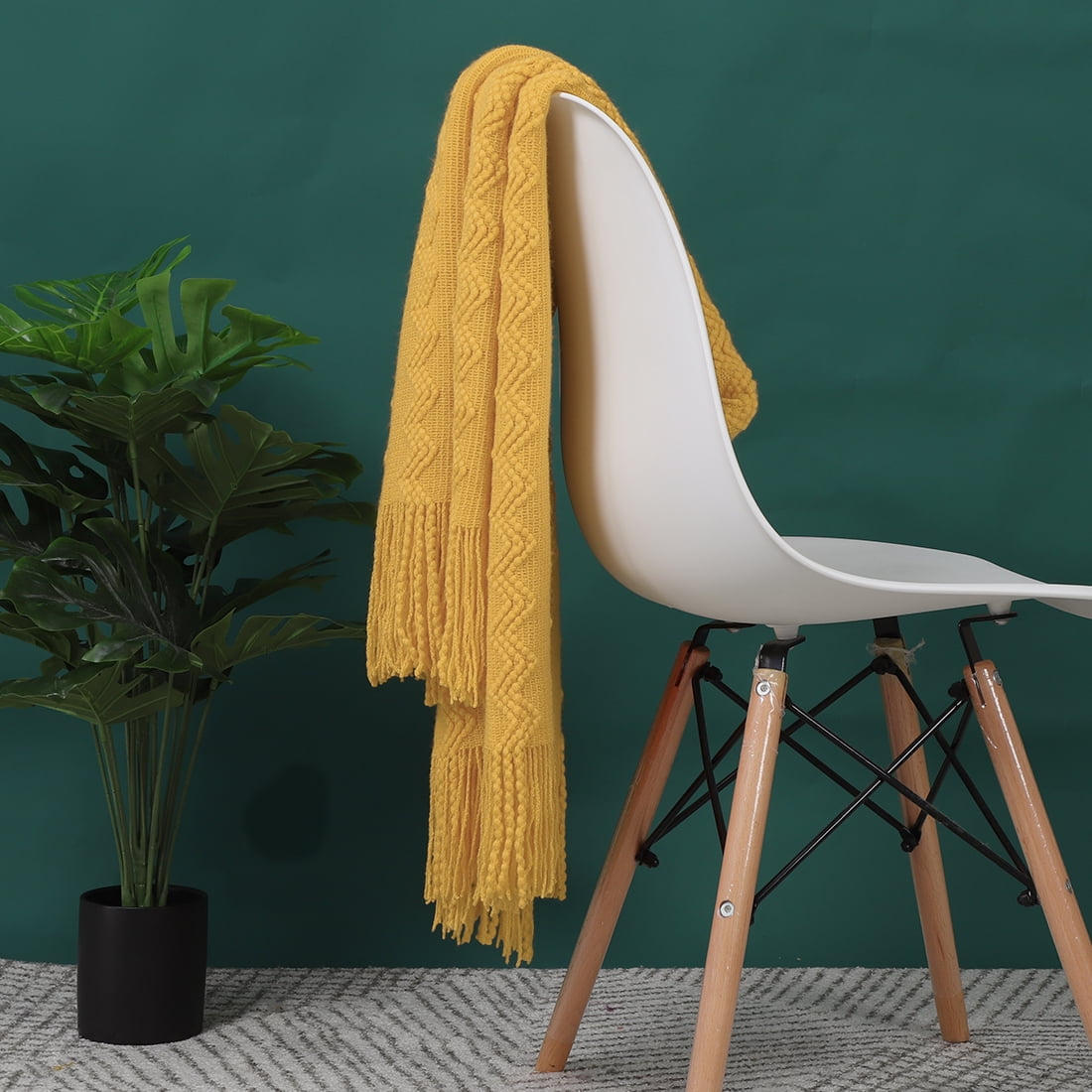 PiccoCasa Soft Arcylic Farmhouse Tassel Throw Blanket, 50"x60", Yellow ...