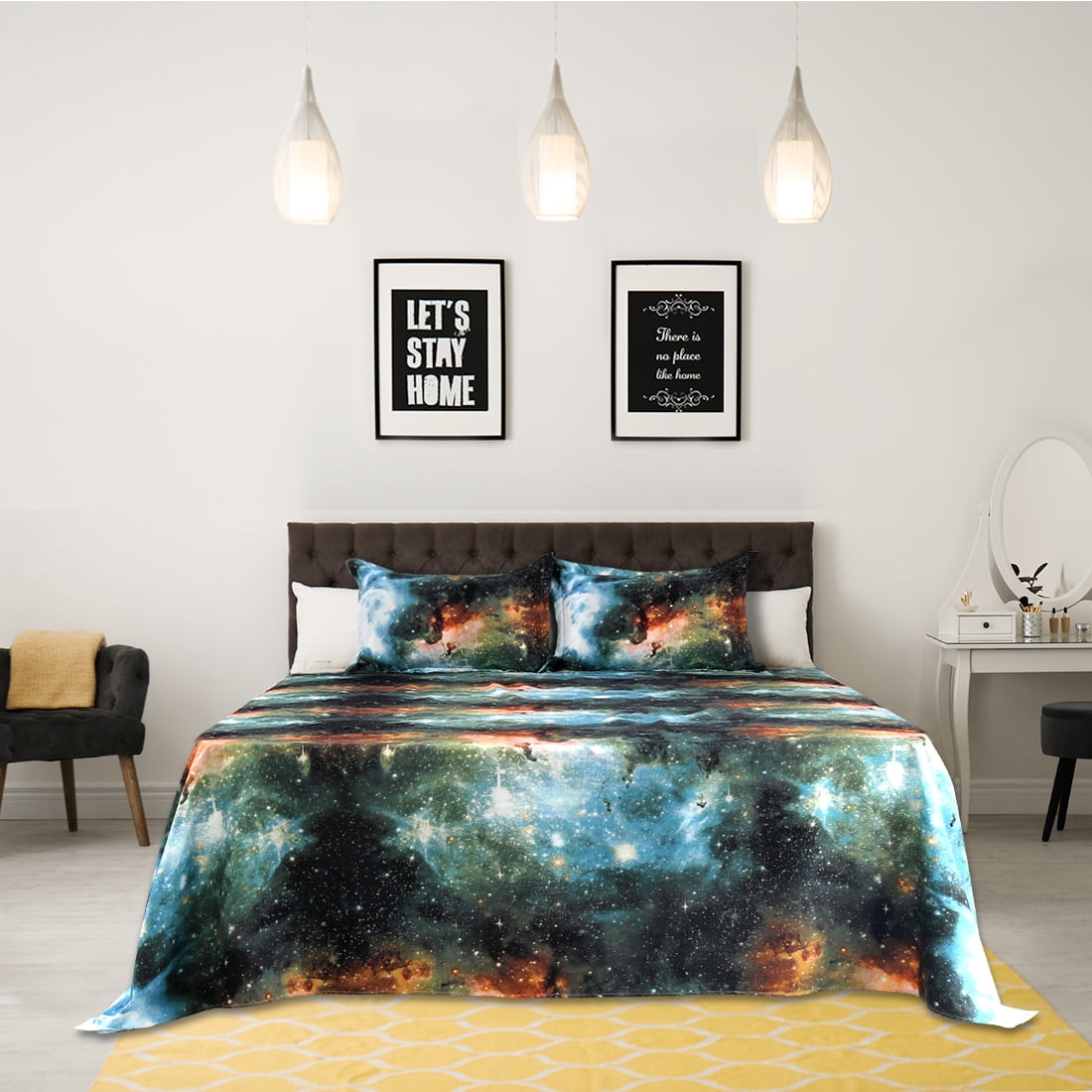 PiccoCasa Soft Polyester 4-Piece Galaxy Bed Sheets Bedding Set Queen ...
