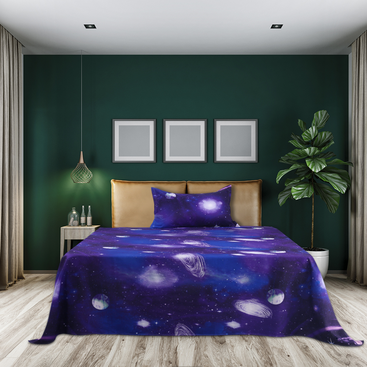 PiccoCasa Soft Polyester Galaxy Bed Sheet Set, 3-Pieces Twin Purple ...