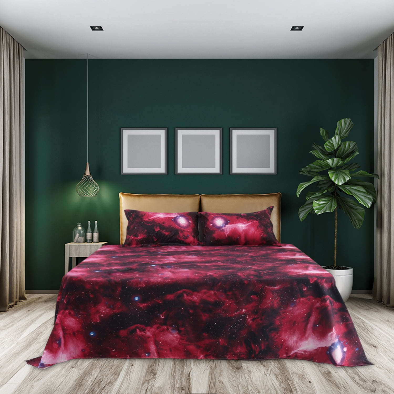 PiccoCasa Soft Polyester Galaxy Bed Sheet Set, 4-Pieces Queen Red ...