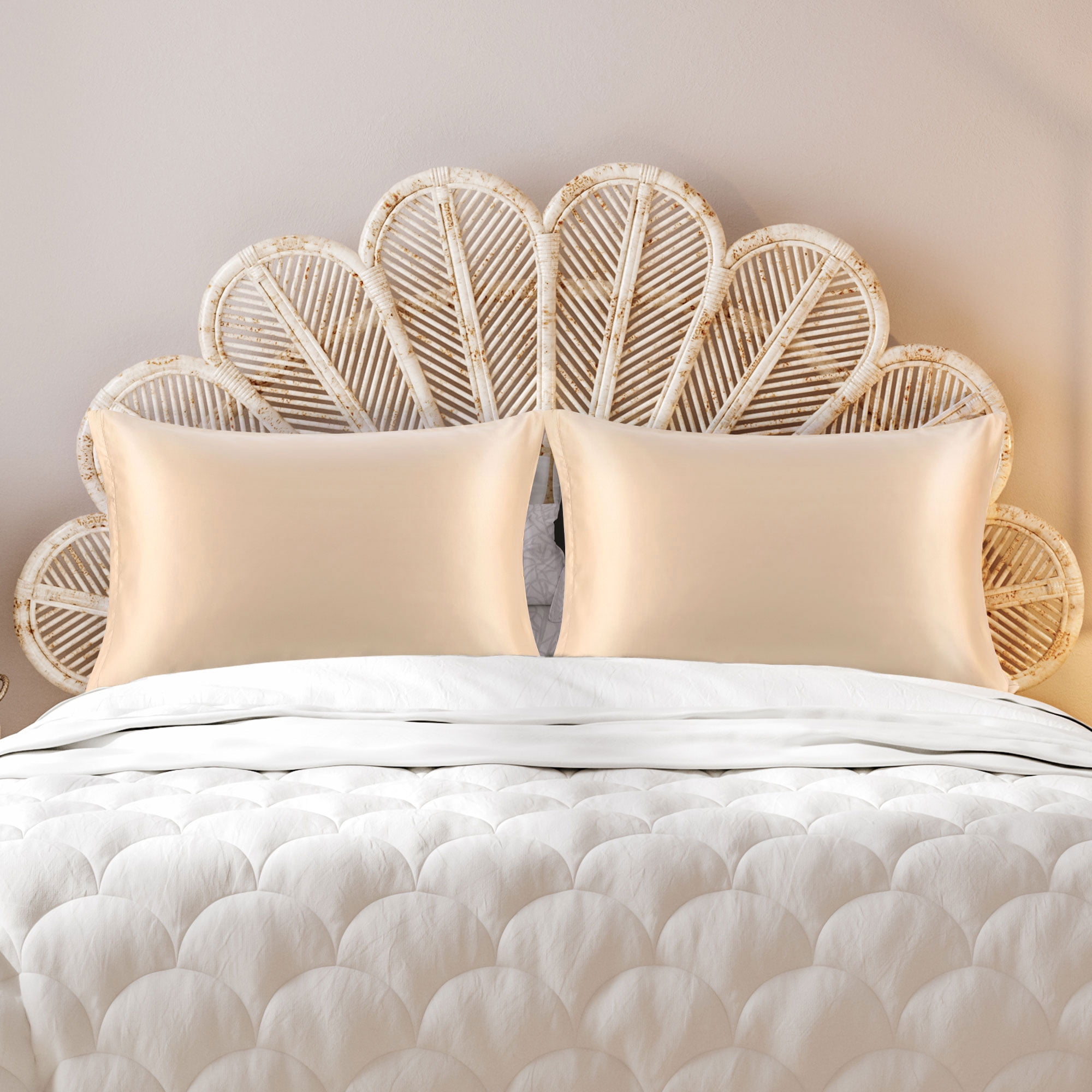 PiccoCasa Soft Silky Satin Pillowcases Zipper 2 Pack, Queen Champagne ...