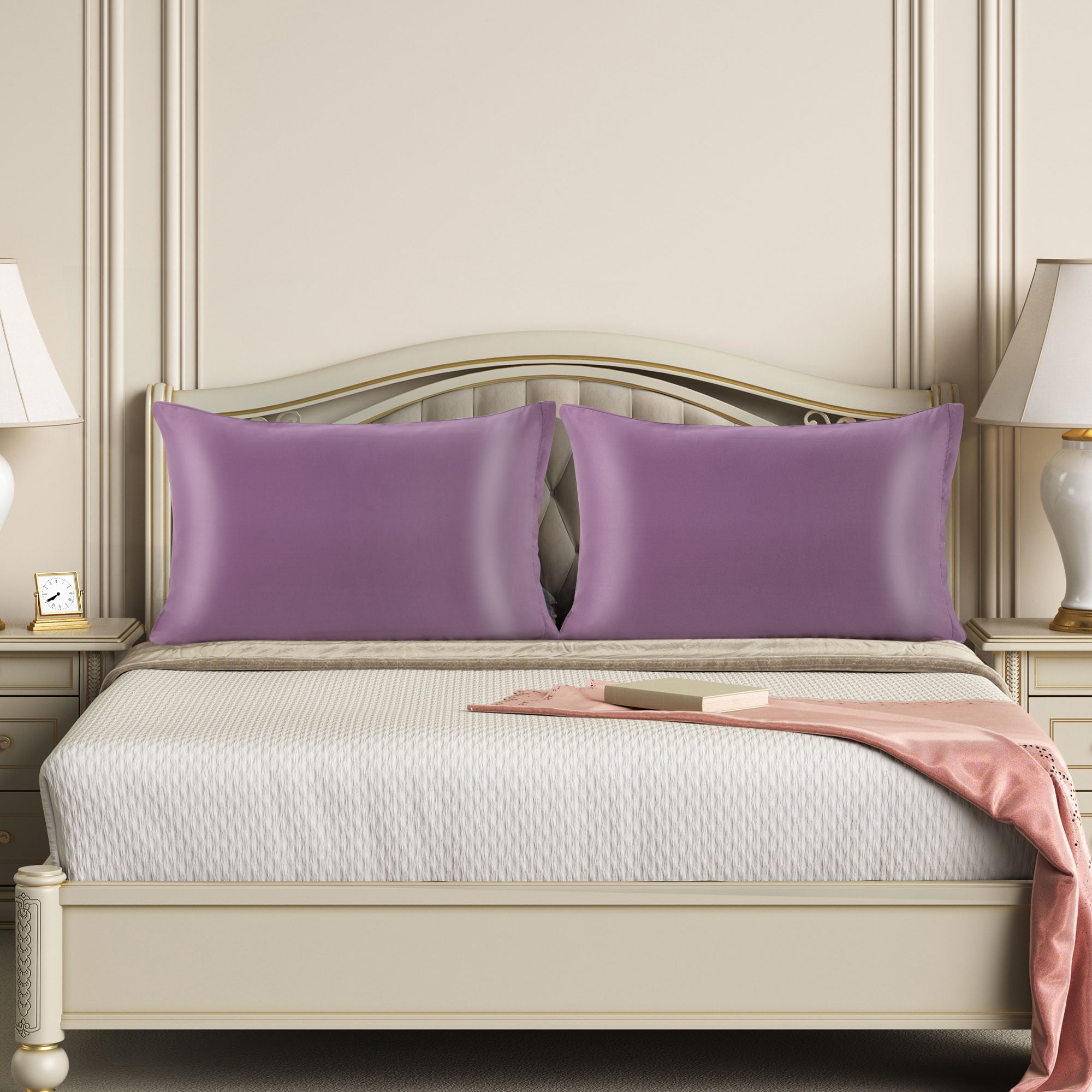 PiccoCasa Soft Silky Satin Pillowcases Zipper 2 Pack, Standard Mauve ...