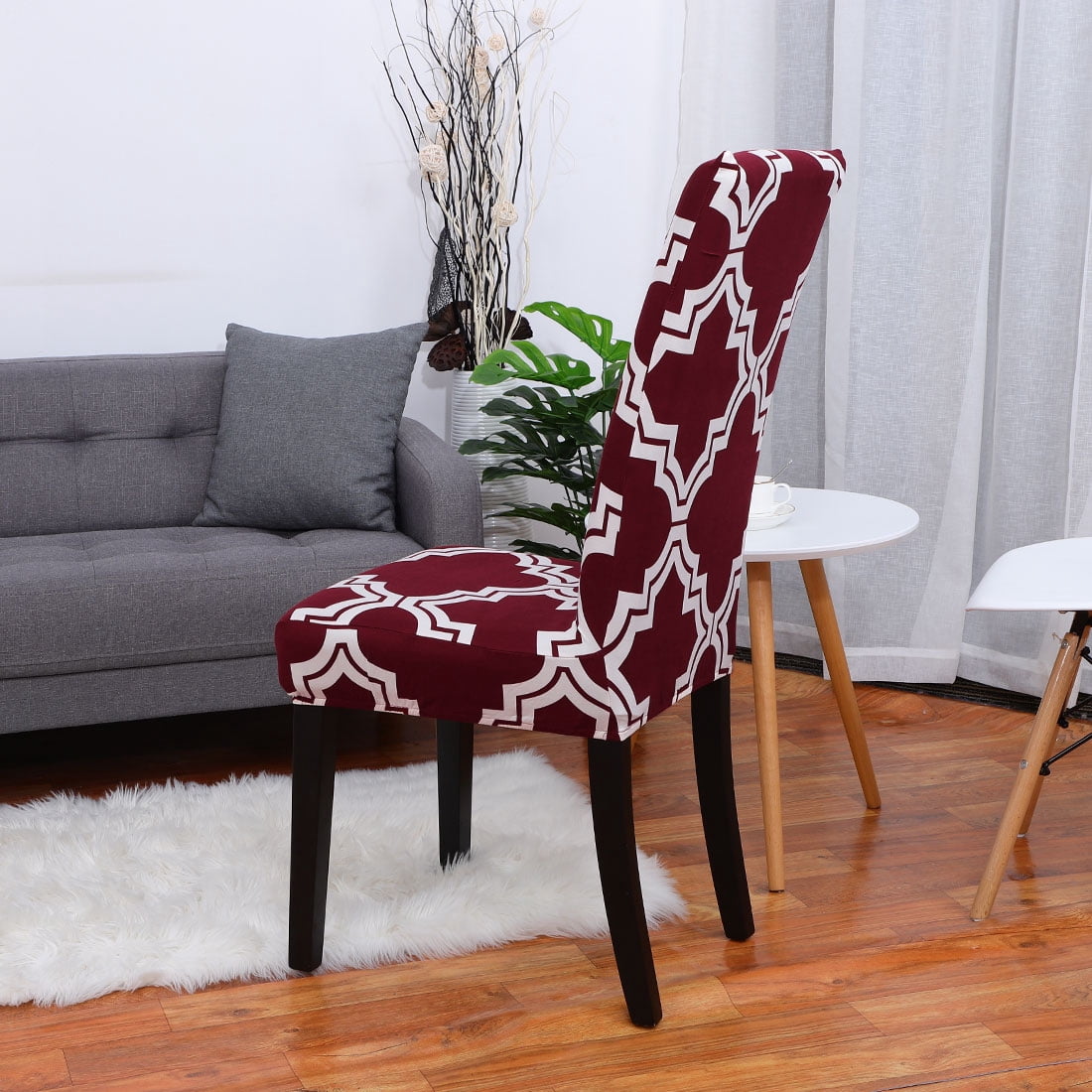 PiccoCasa Spandex Stretch Dining Room Chair Cover Floral Plaid ...