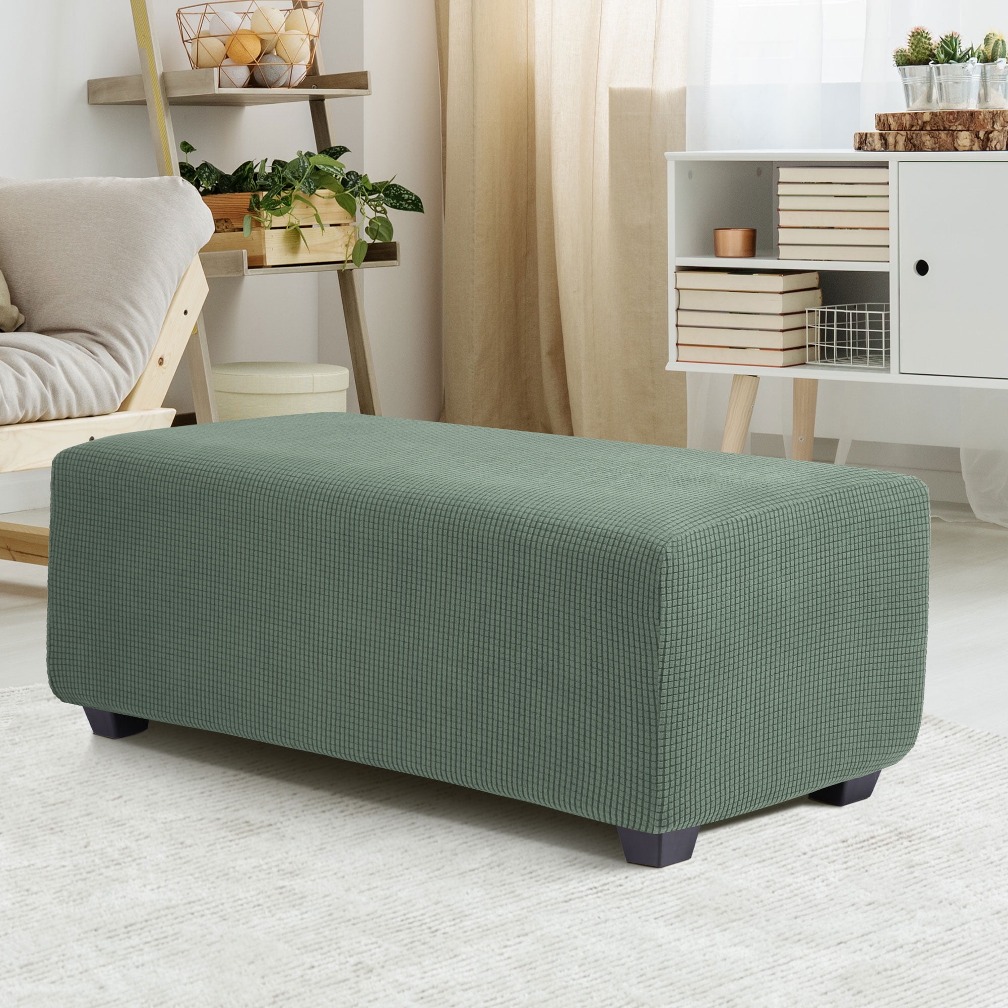 PiccoCasa X-Large Stretchable Ottoman Slipcover, Jacquard Rectangle ...