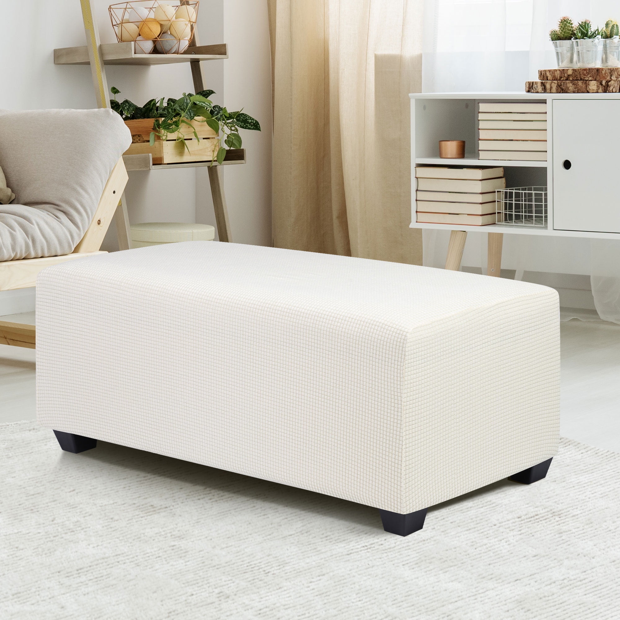 PiccoCasa Stretch Ottoman Slipcover Jacquard Rectangle Footstool Cover ...