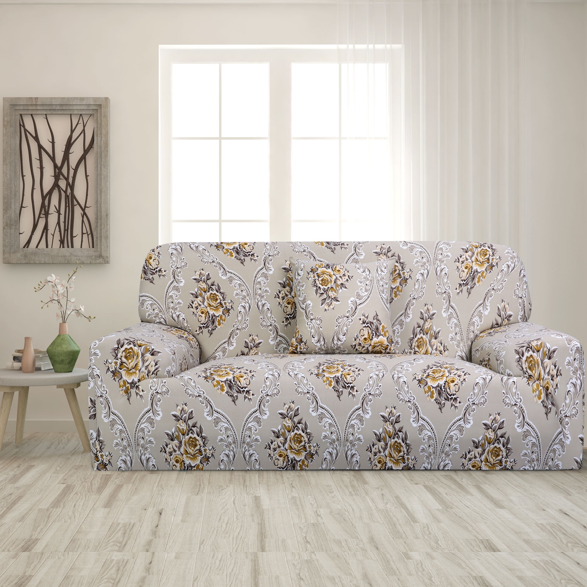 PiccoCasa Thick Stretch Sofa Cover 2 Seater Floral Print Couch Cover ...