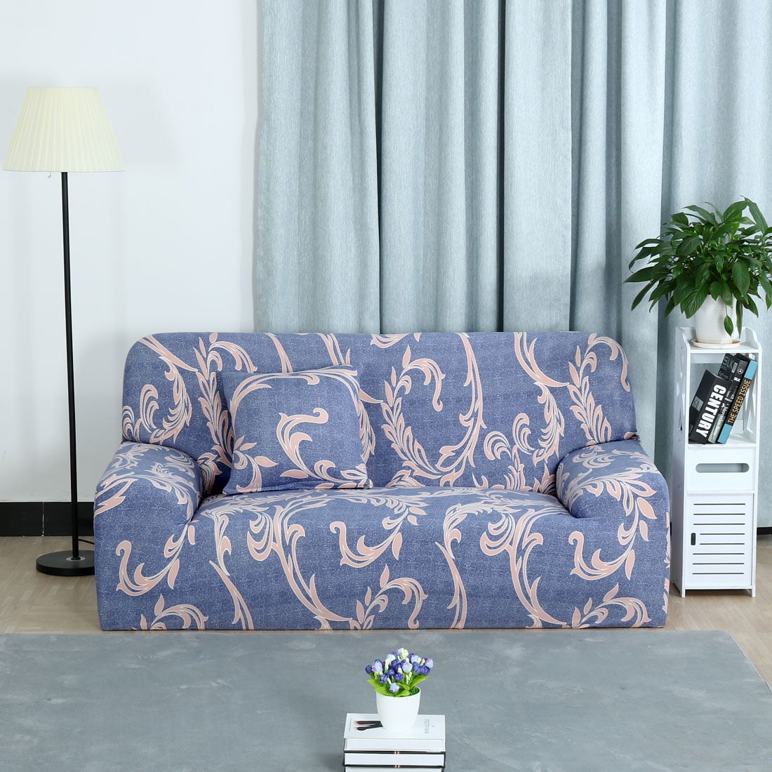 PiccoCasa Thick Stretch Sofa Cover 3 Seater Floral Print Couch Cover ...