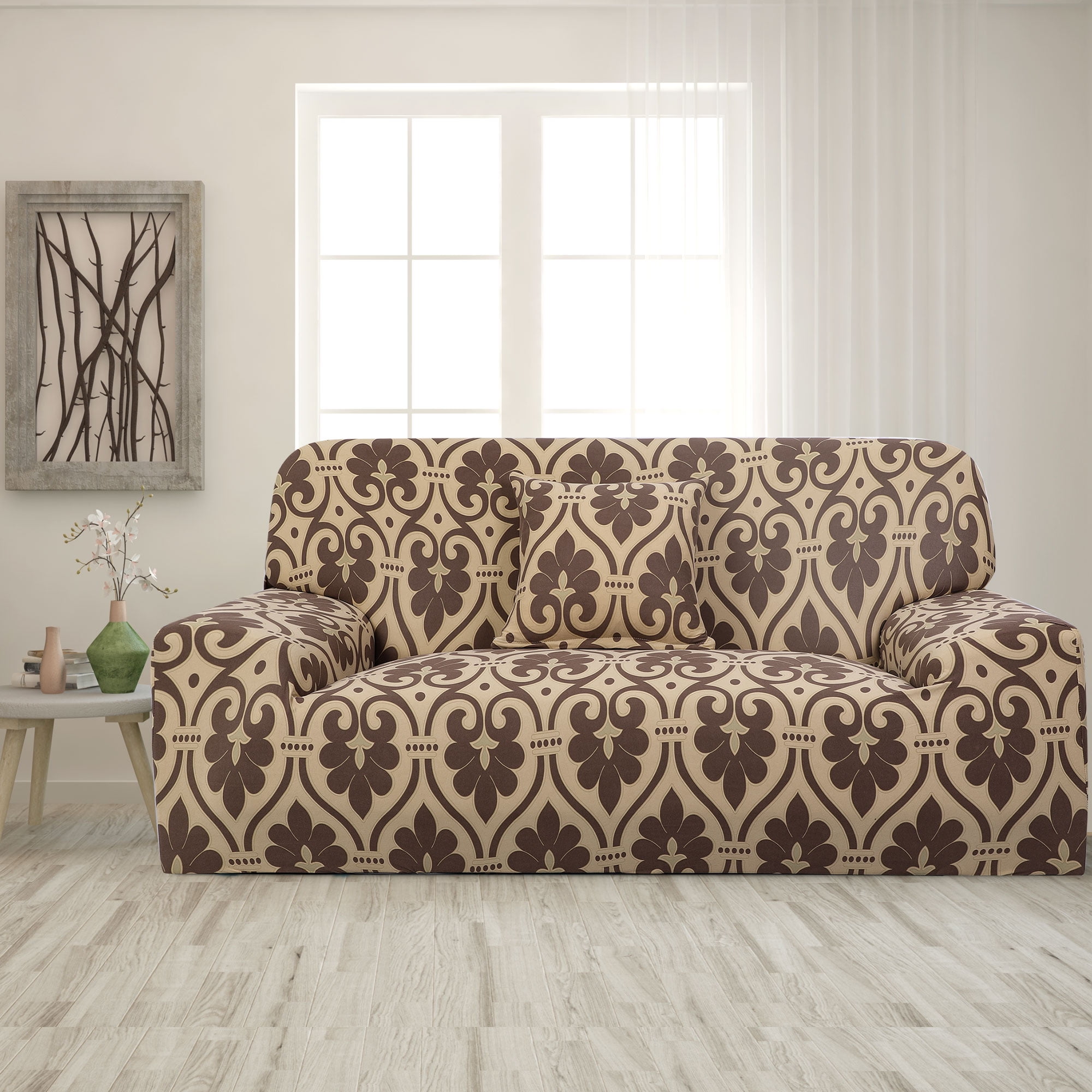 PiccoCasa Thick Stretch Sofa Cover 3 Seater Floral Print Couch Cover ...