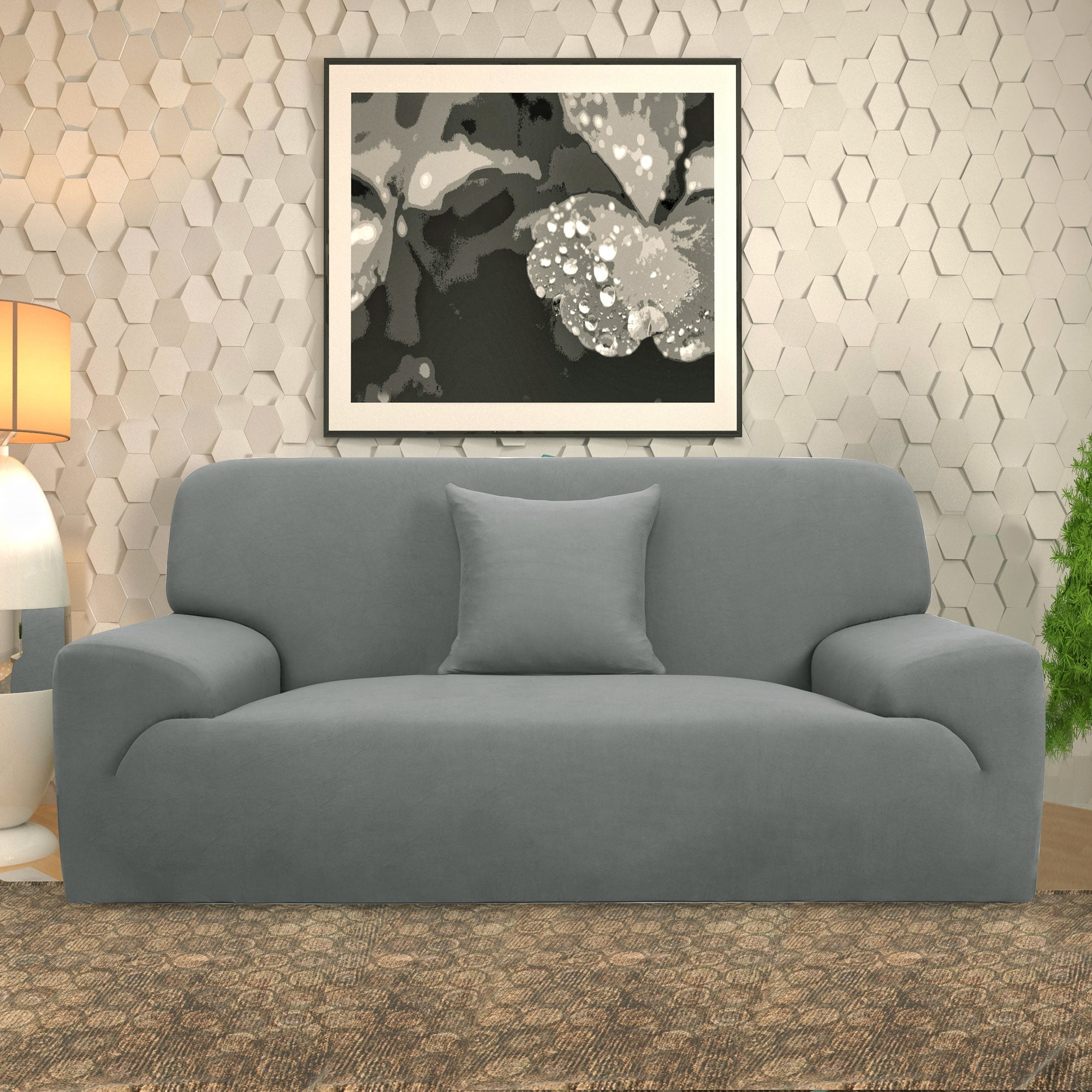 PiccoCasa Thick Stretch Sofa Cover 4 Seater Solid Couch Cover, Gray ...