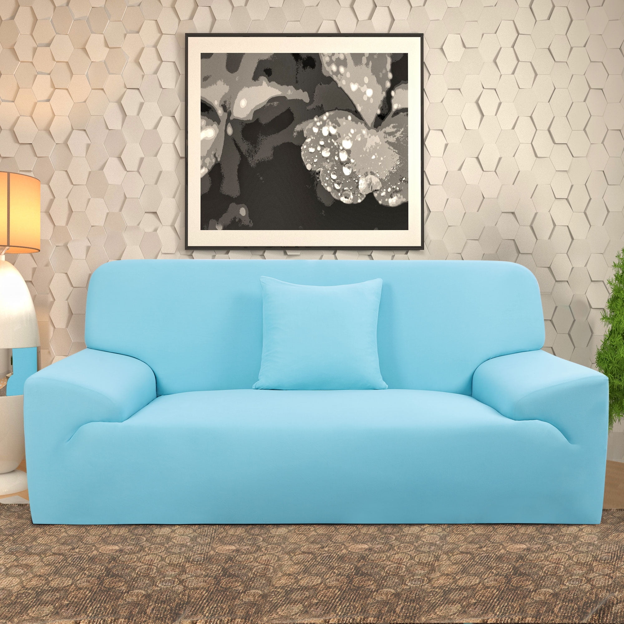 PiccoCasa Thick Stretch Sofa Cover 4 Seater Solid Couch Cover, Light ...