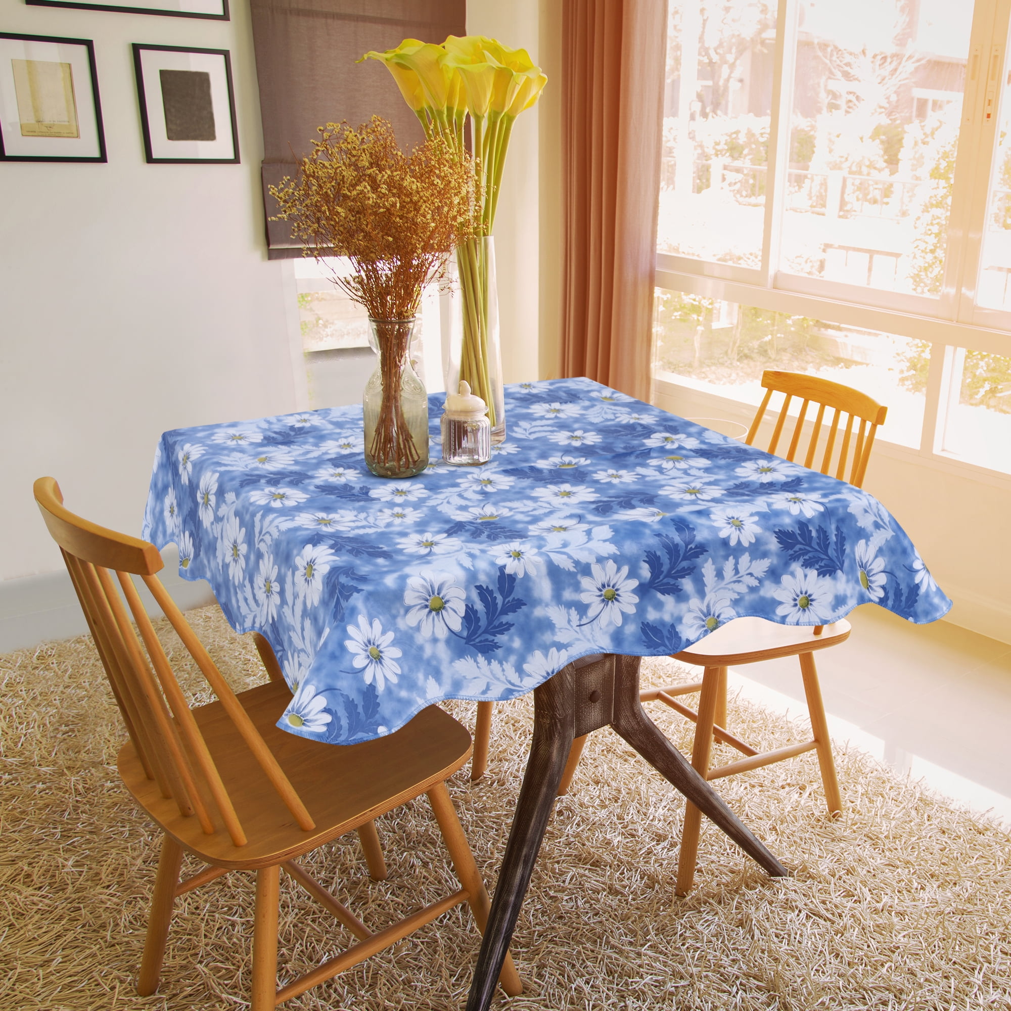 PiccoCasa Vinyl Picnic Square Daisy Pattern Waterproof Tablecloth 35" x ...