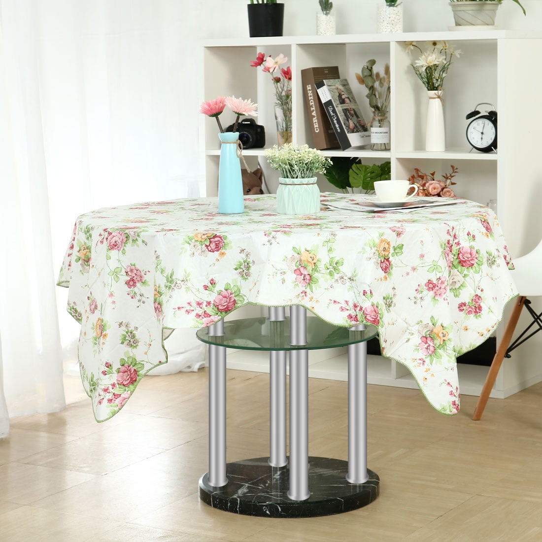 PiccoCasa Vinyl Plastic Square Tablecloth 53" x 53" Spring Flower ...