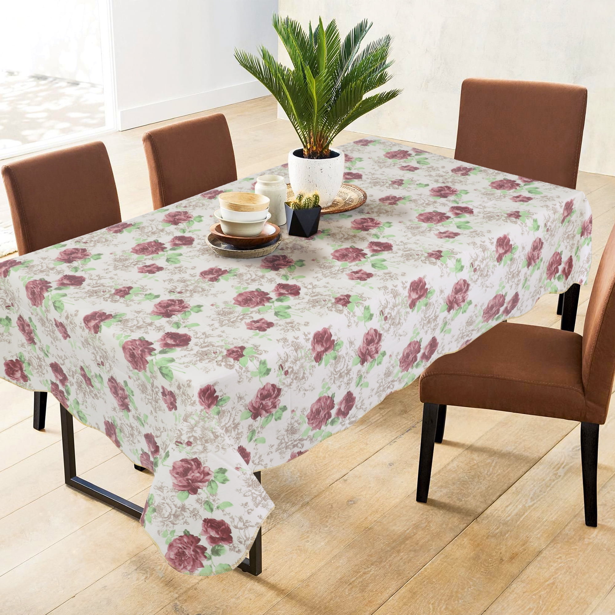 PiccoCasa Vinyl Tablecloth Rectangle 54" x 71" Daisy Pattern Floral ...