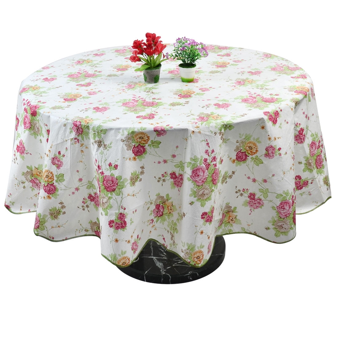 PiccoCasa Vinyl Tablecloth Round Tables 71" Dia Red Flower Pattern ...