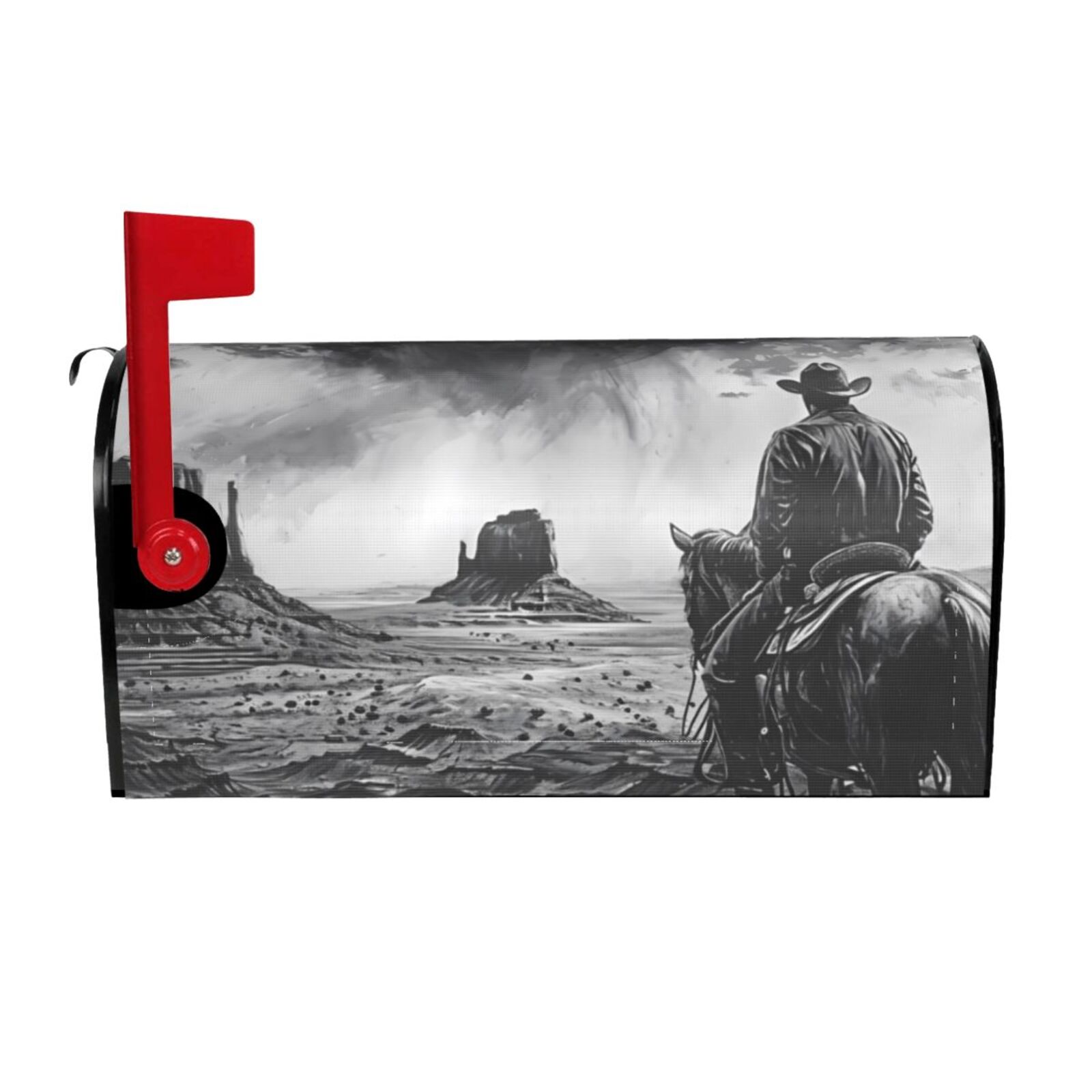 Picia 60s Black White Western Cowboy Magnetic Mailbox Cover Standard ...