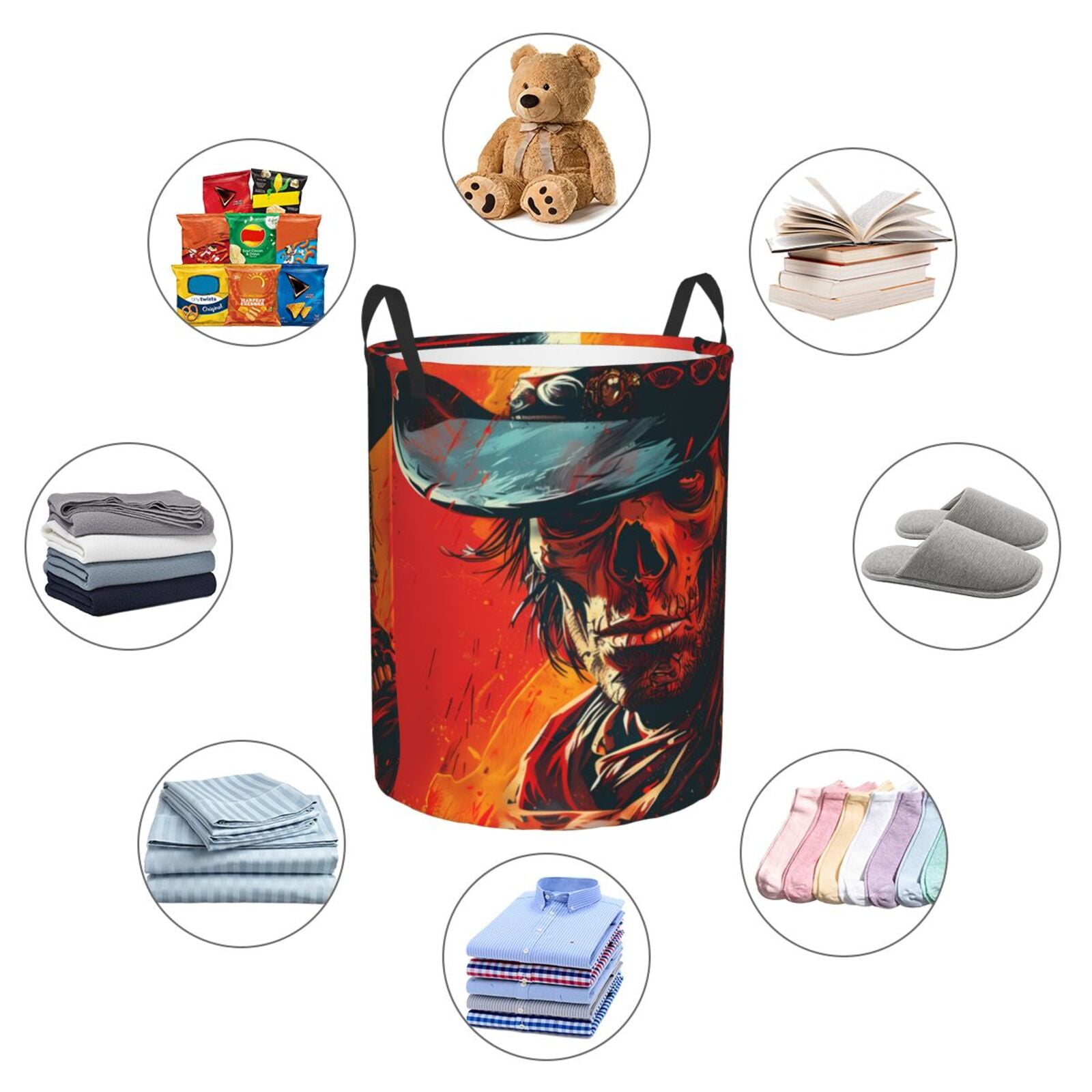 Picia 60s Western Skull Cowboy Large Laundry Basket, Waterproof ...