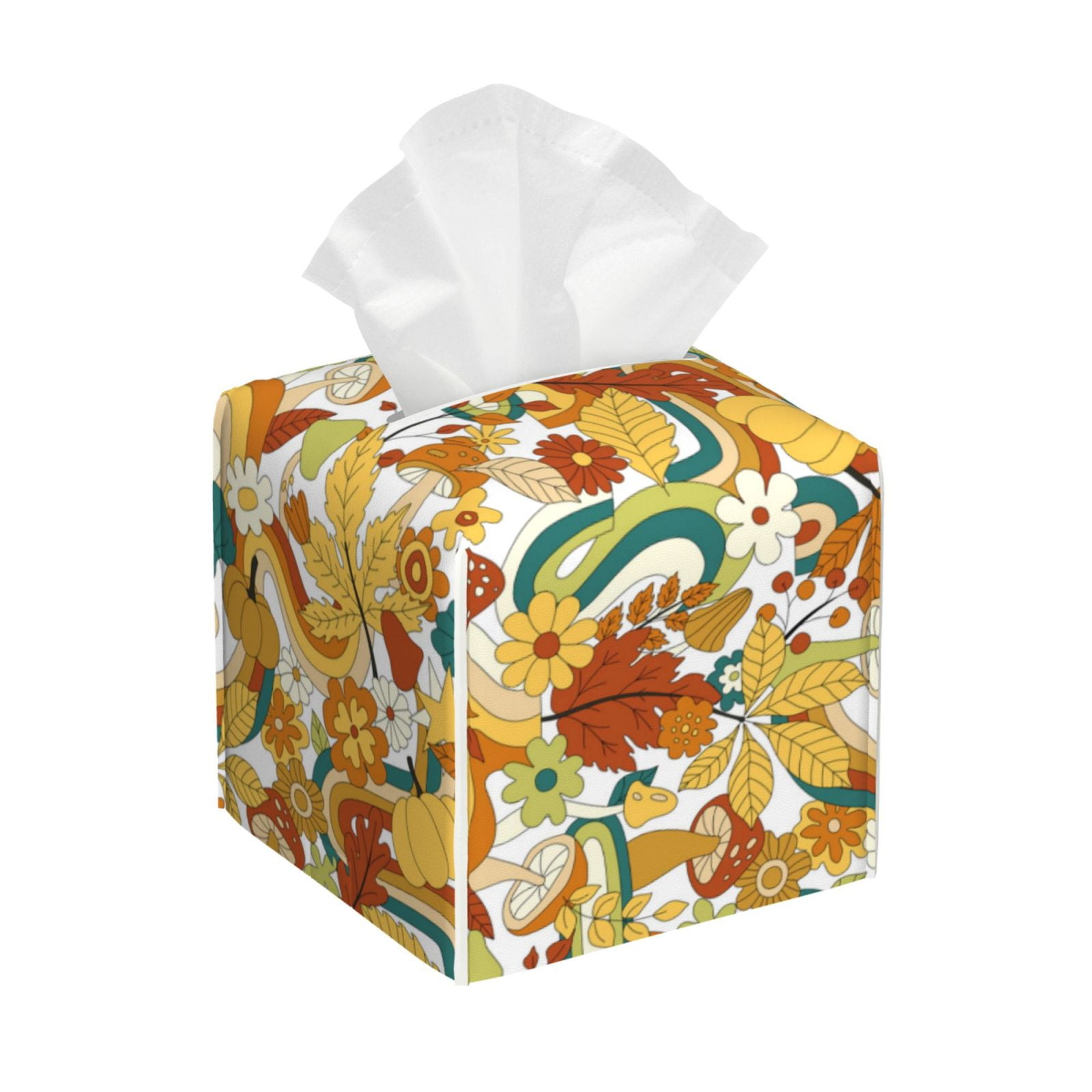Picia 70s Groovy Hippie Pattern Tissue Box Cover,PVC Leather Square ...