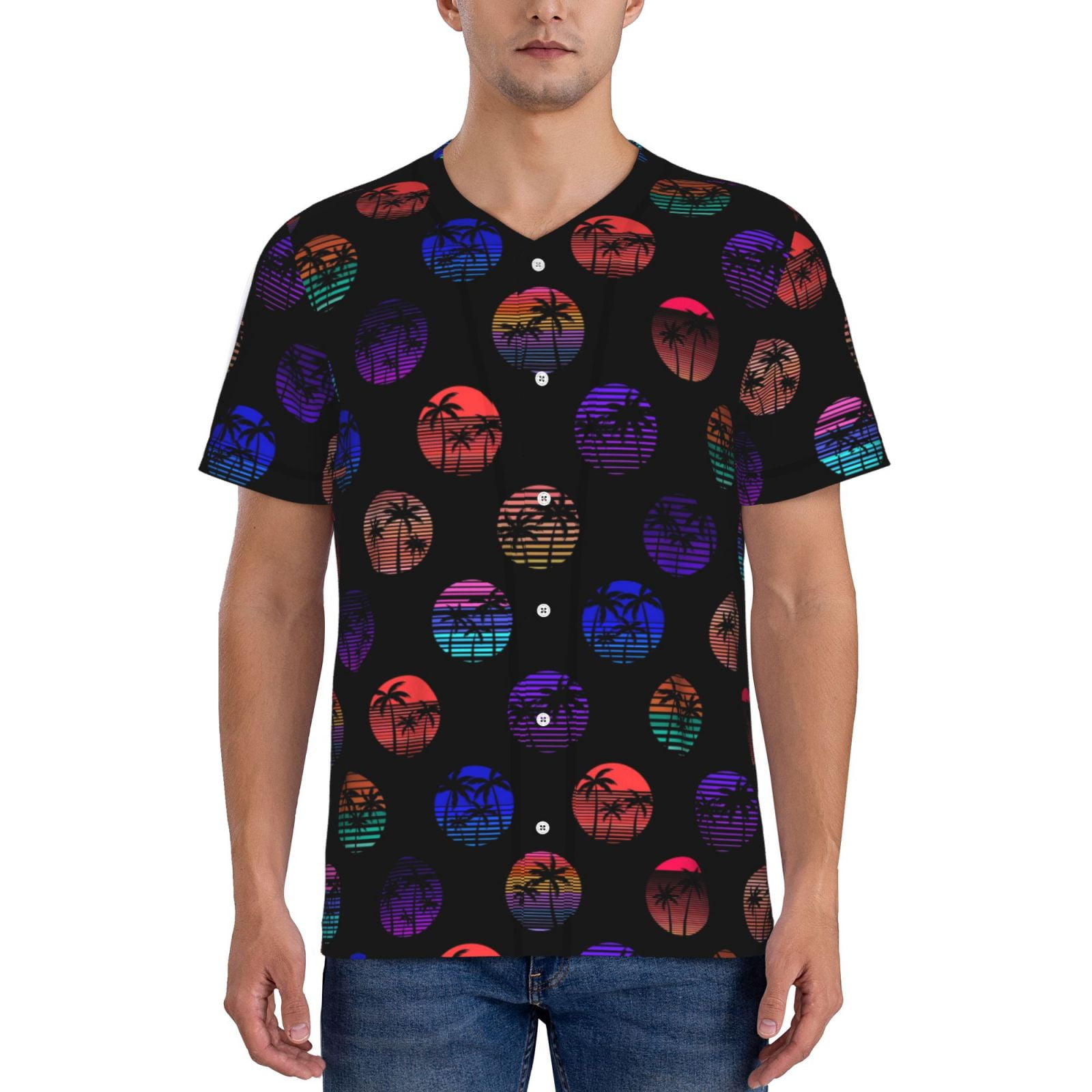 Picia 80s Style Palm Trees Pattern Mens Polo Shirts Quick Dry Short ...