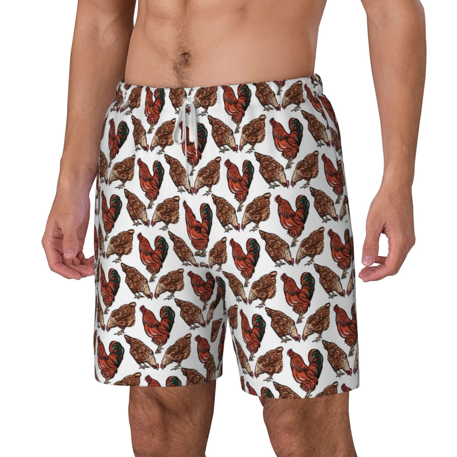 Picia A Rooster With Chickens pattern Mens Swim Trunks with Compression ...