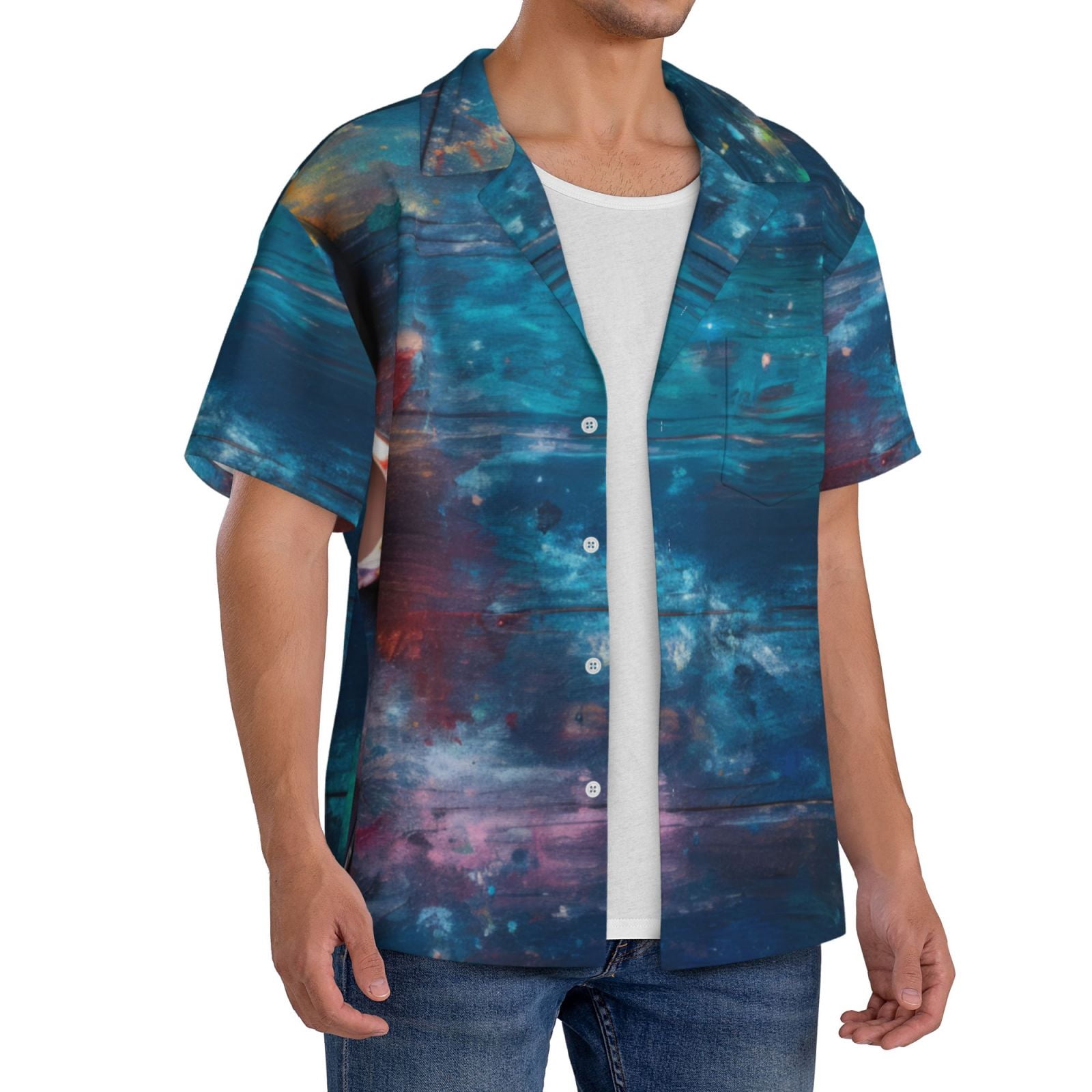 Picia Abstract Colorful Art Supplies Men's Linen Shirts Short Sleeve ...